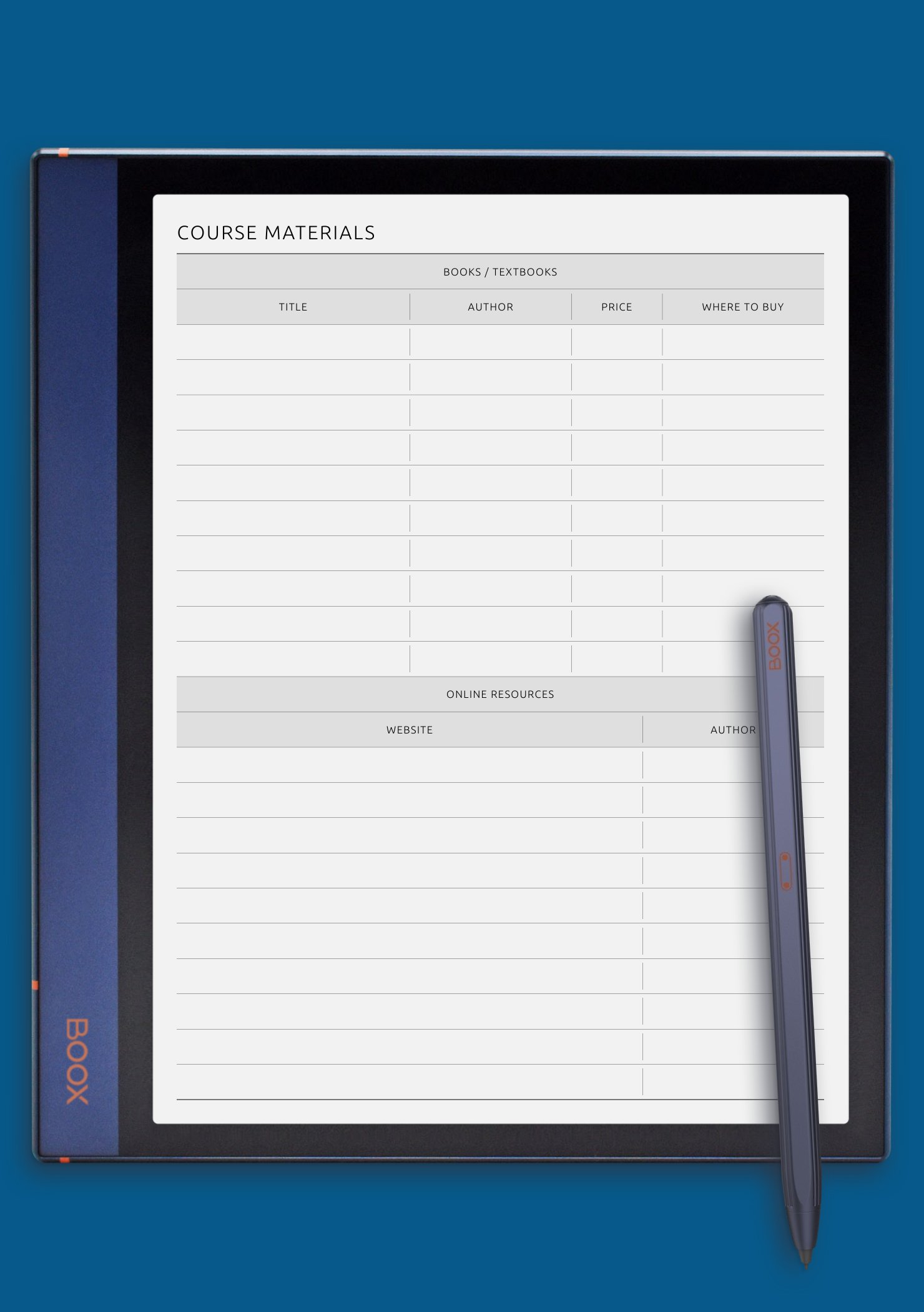 Download Printable Course Materials Template PDF