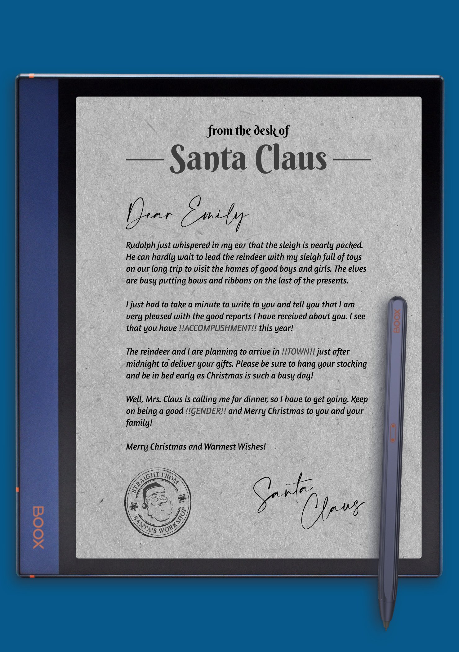 Download Printable Customizable Letter from Santa PDF