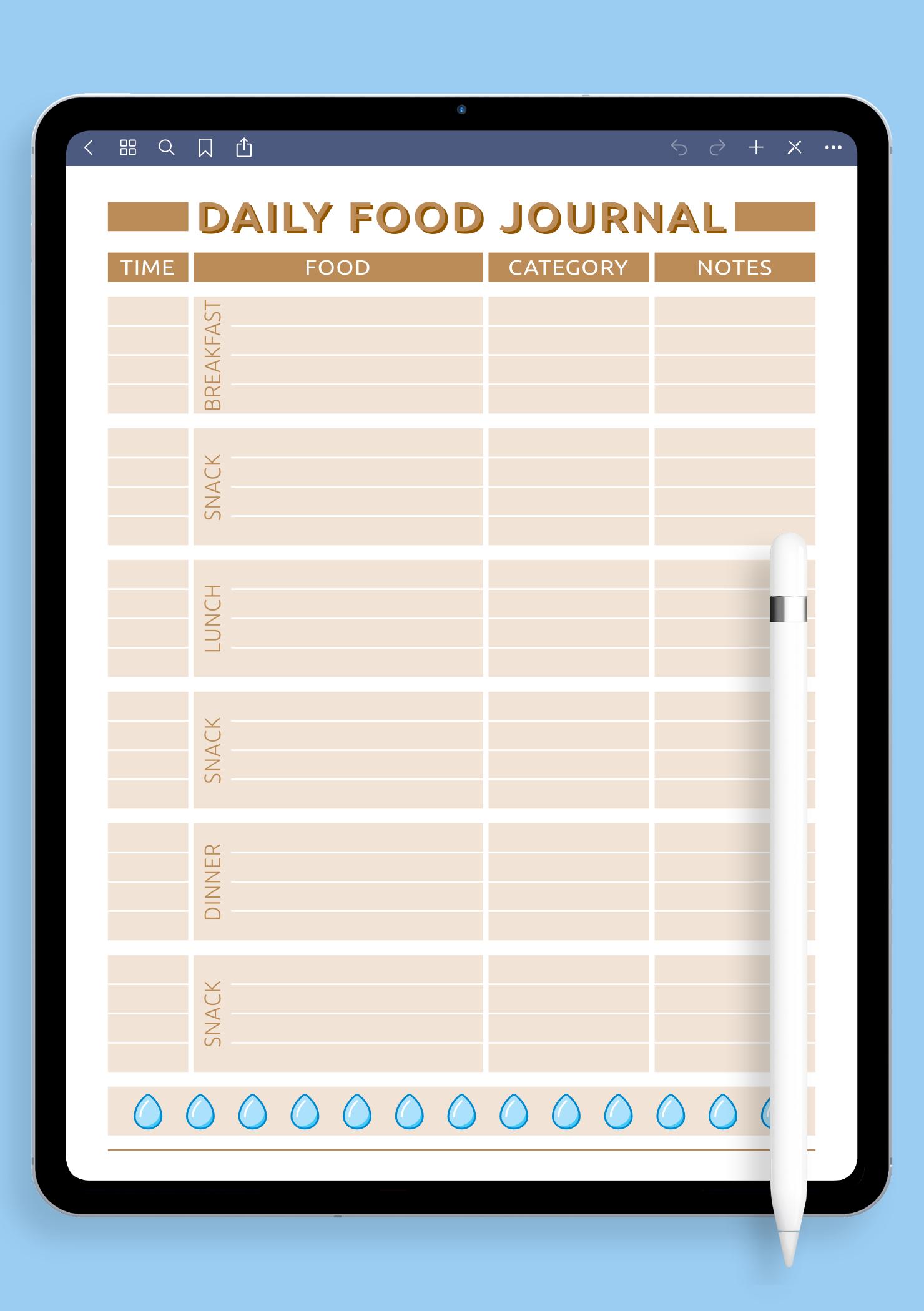 Download Printable Daily food journal PDF
