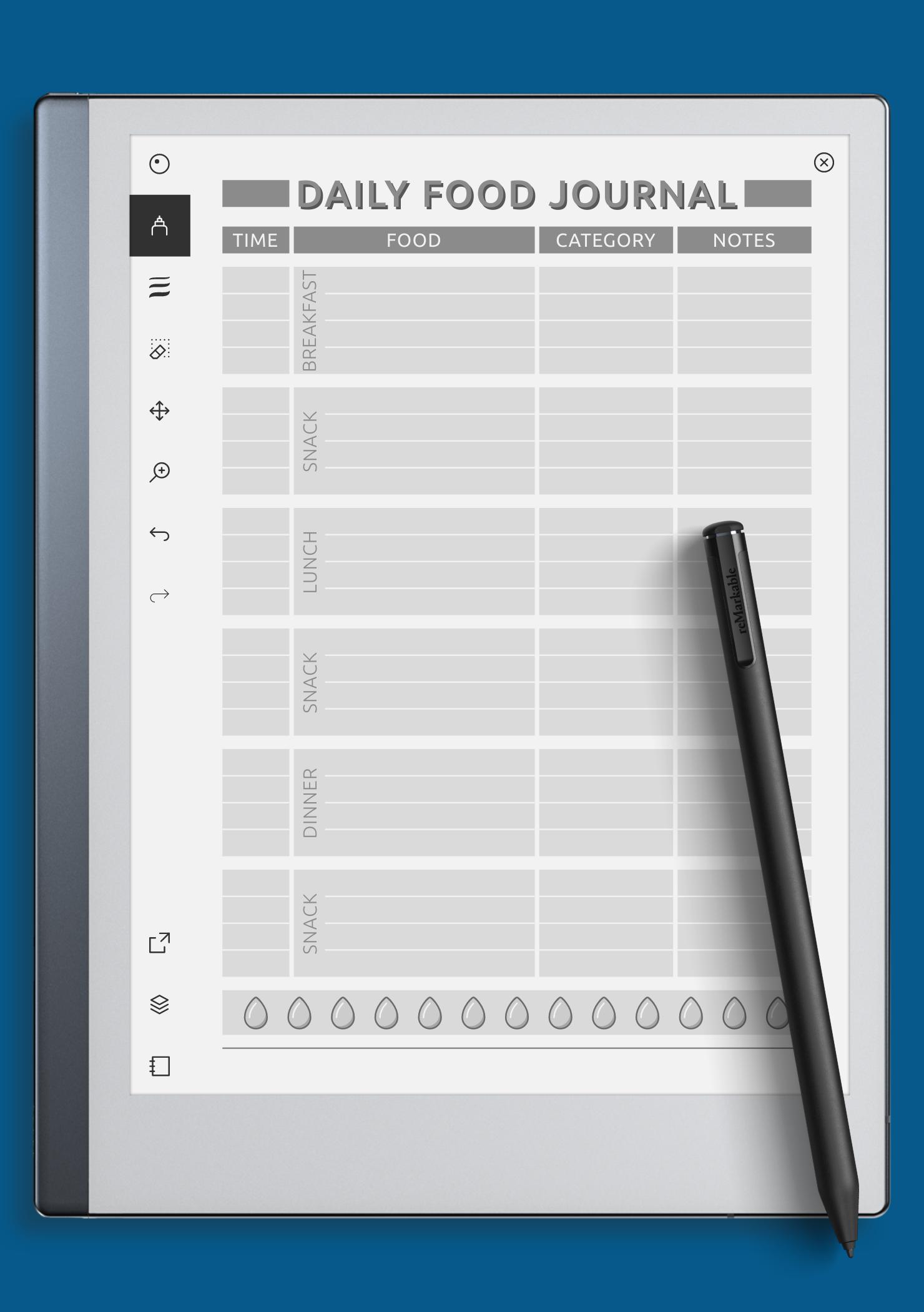 Download Printable Daily food journal PDF