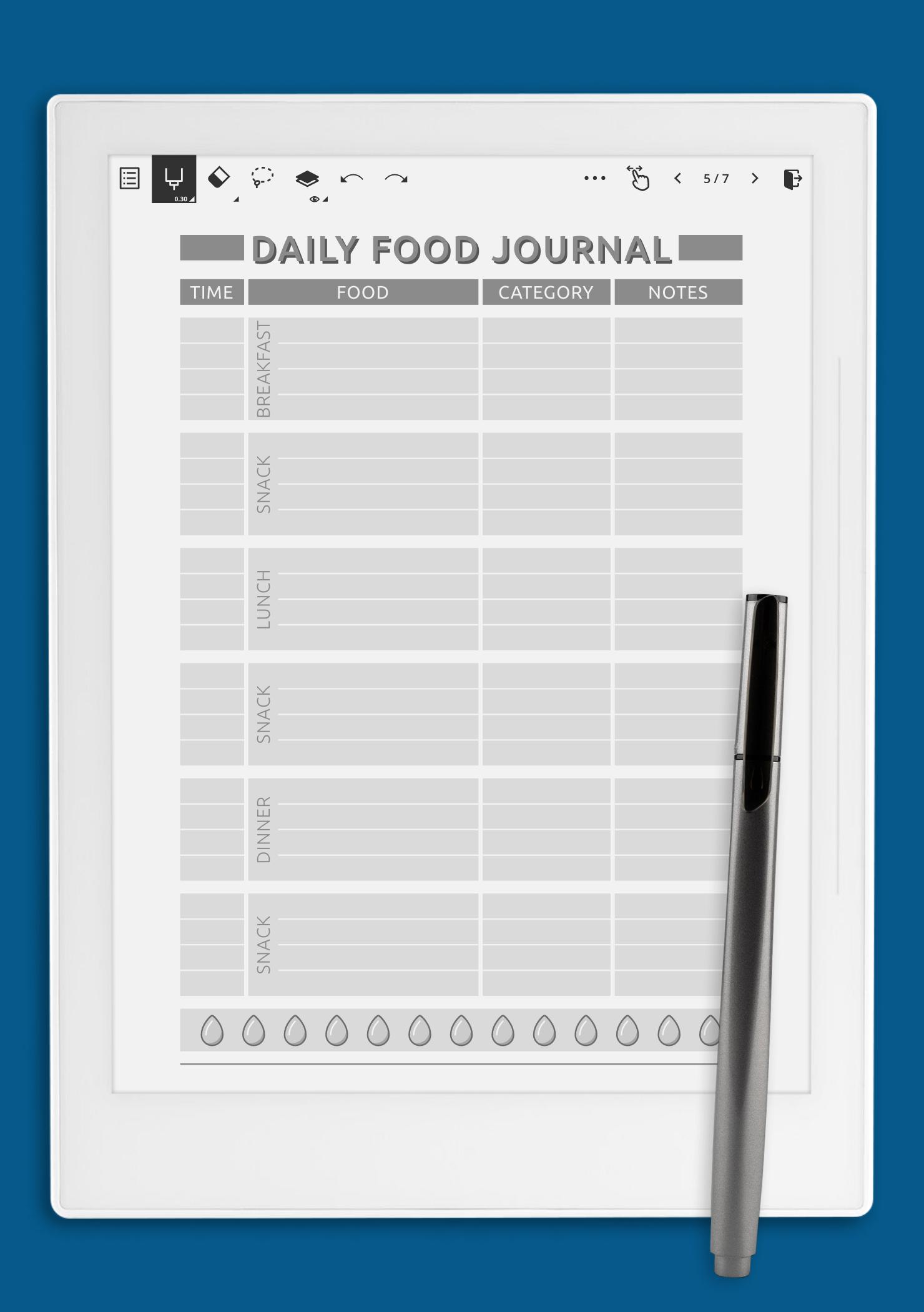 Download Printable Daily food journal PDF