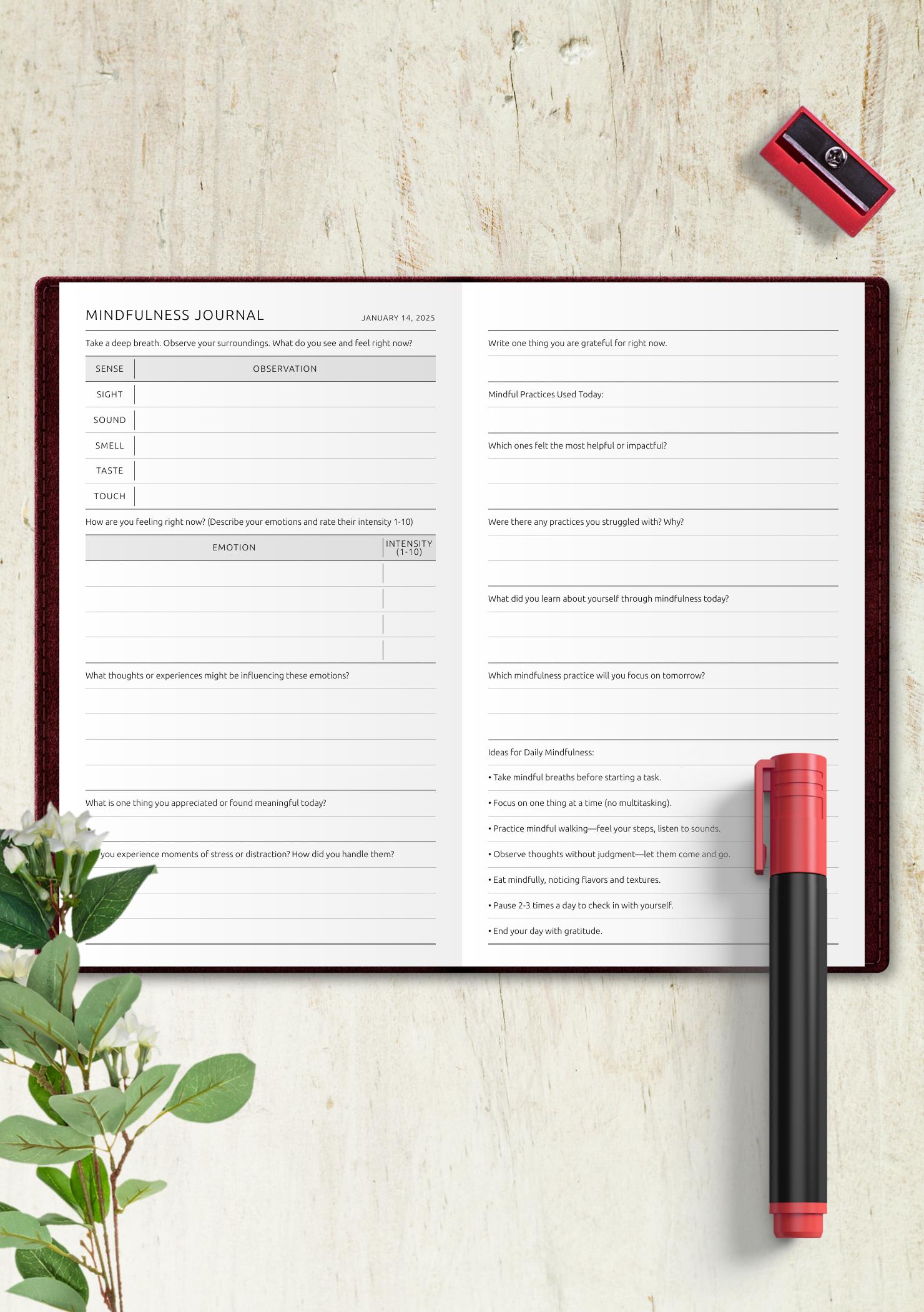 Daily Mindfulness Journal – Guided Prompts for Calm & Clarity