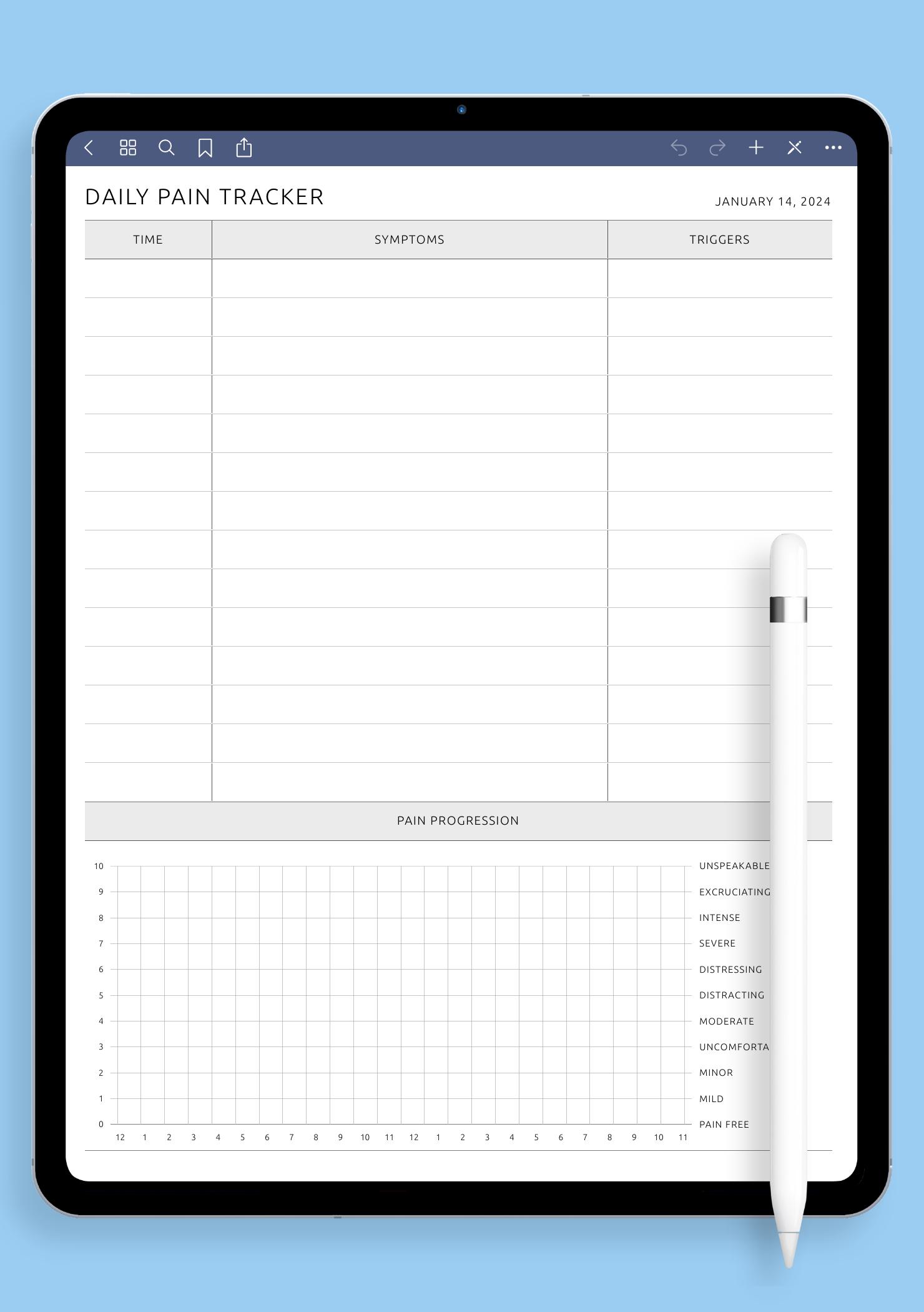 Download Printable Daily Pain Tracker Template PDF