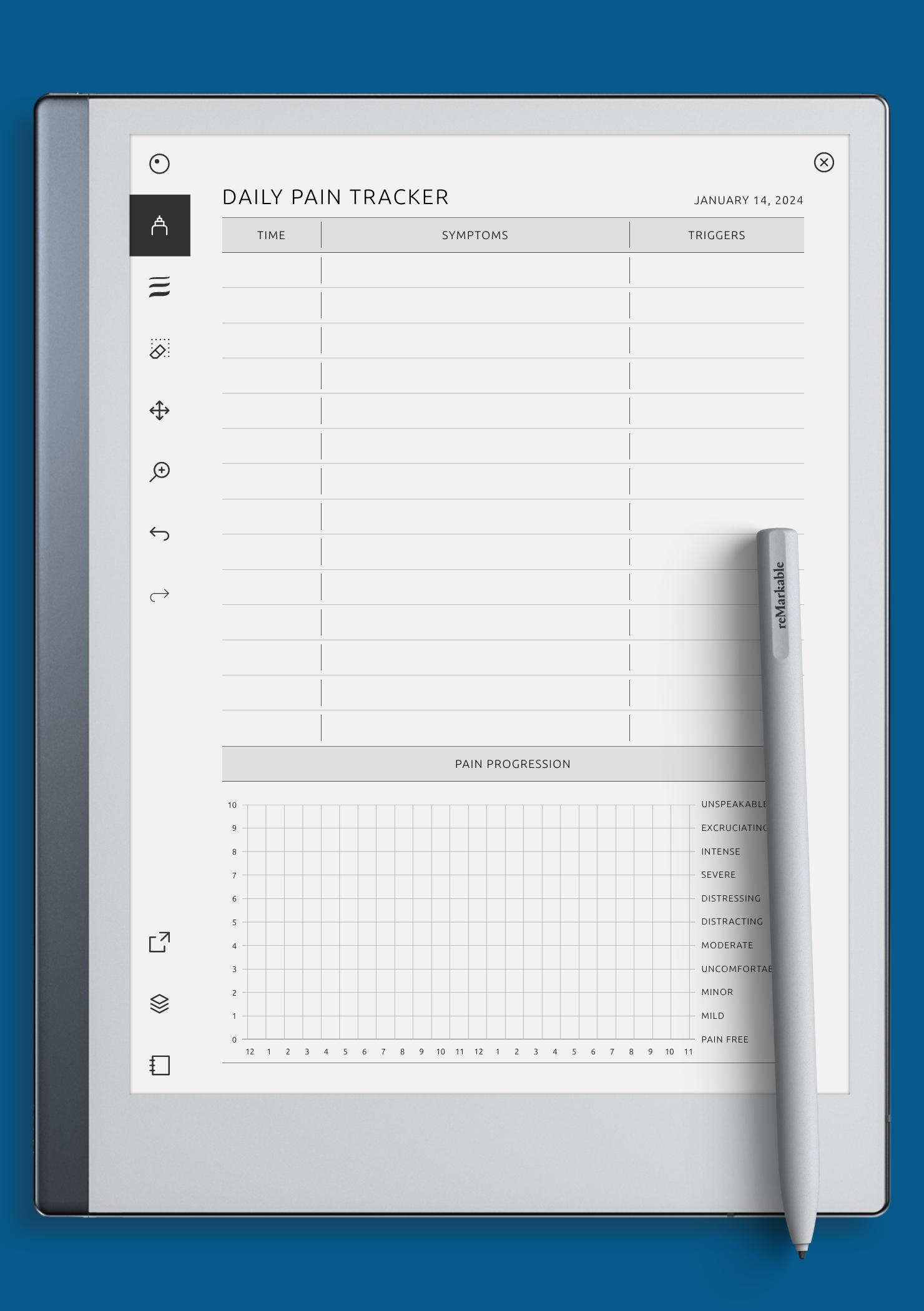 Download Printable Daily Pain Tracker Template PDF