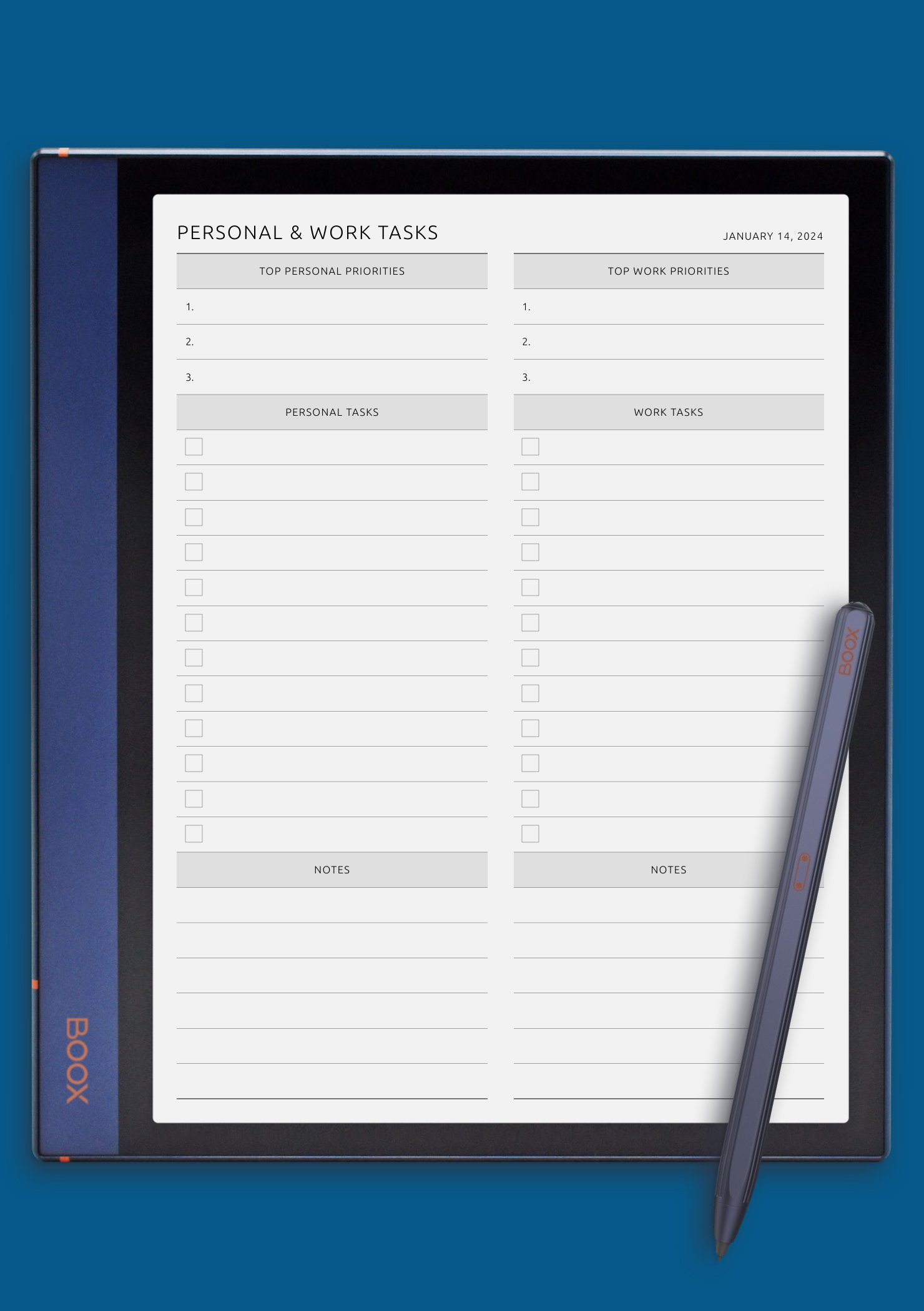Download Printable or Digital Daily Personal & Work Tasks Template PDF