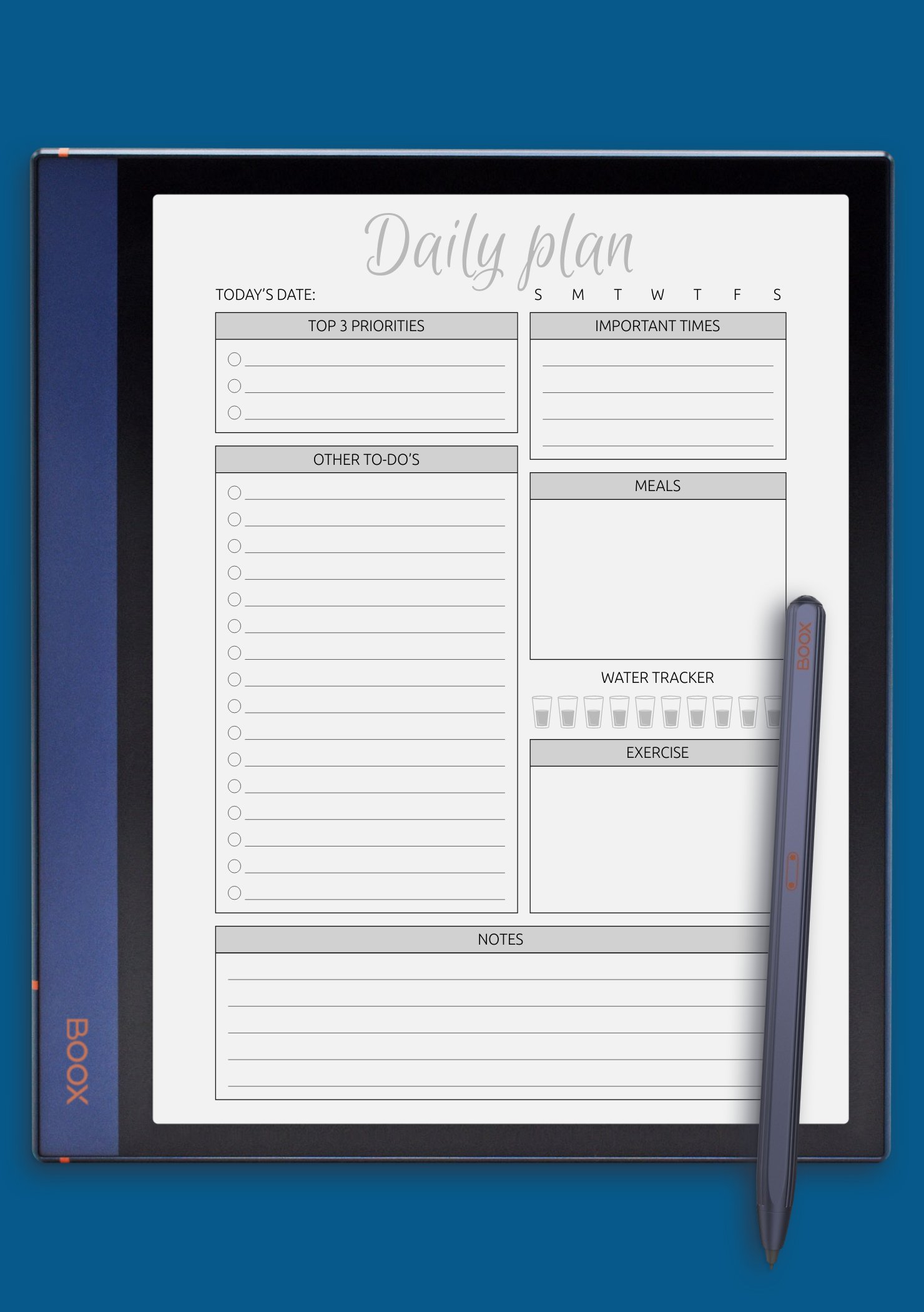 Download Printable Daily Plan with to-do list & important times PDF