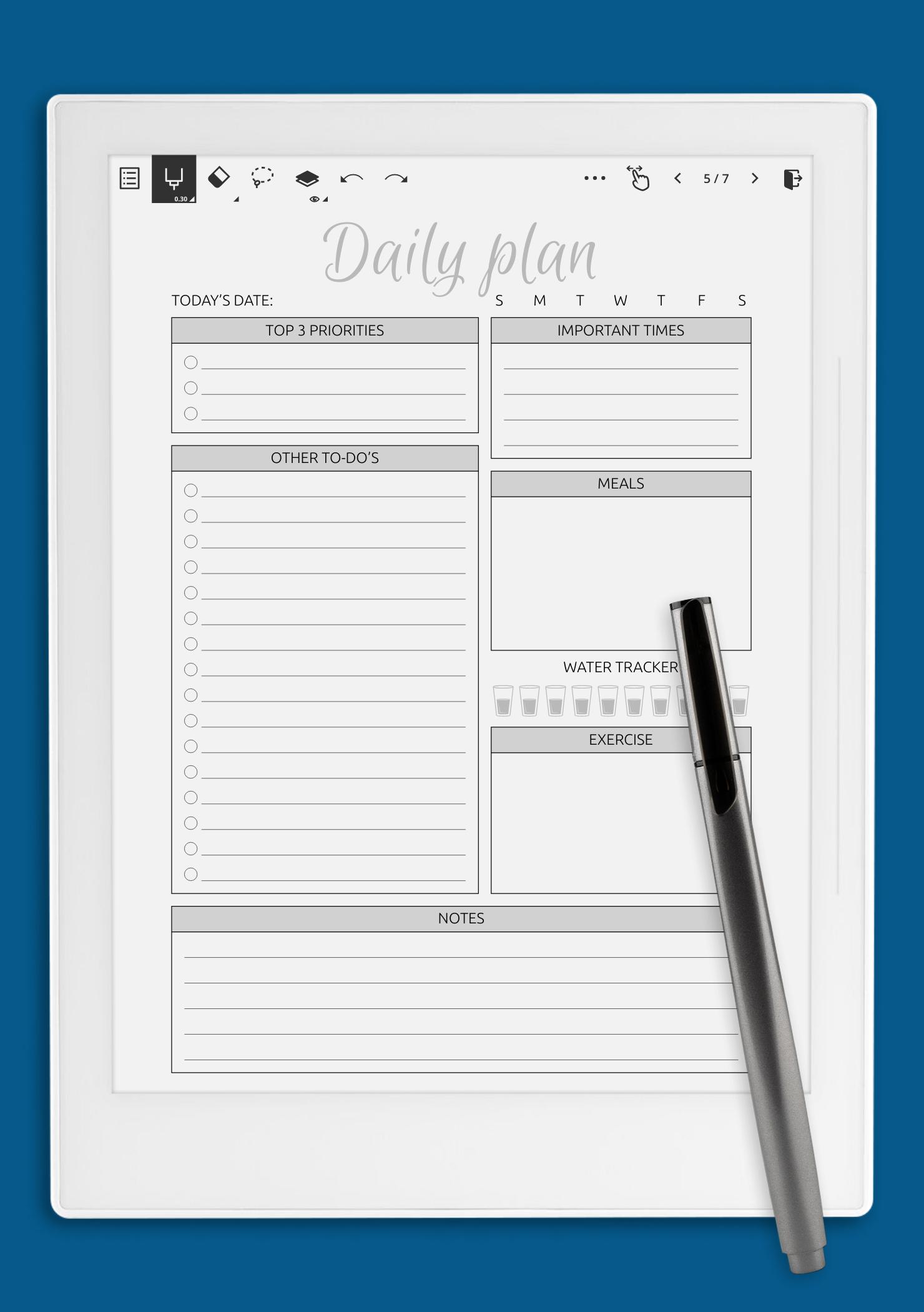 Download Printable Daily Plan with to-do list & important times PDF