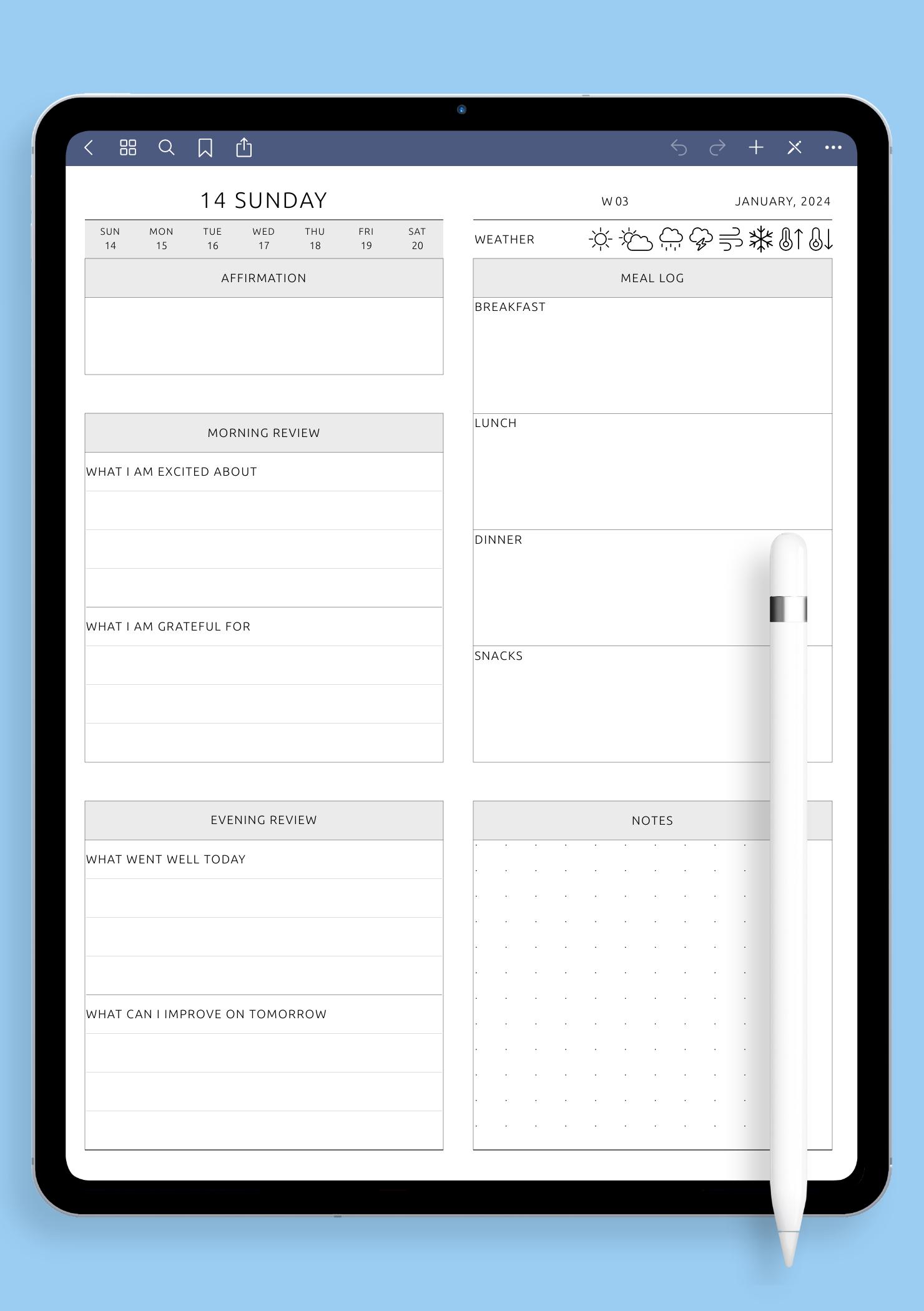 Download Daily Review Template: Printable PDF or Digital for reMarkable ...