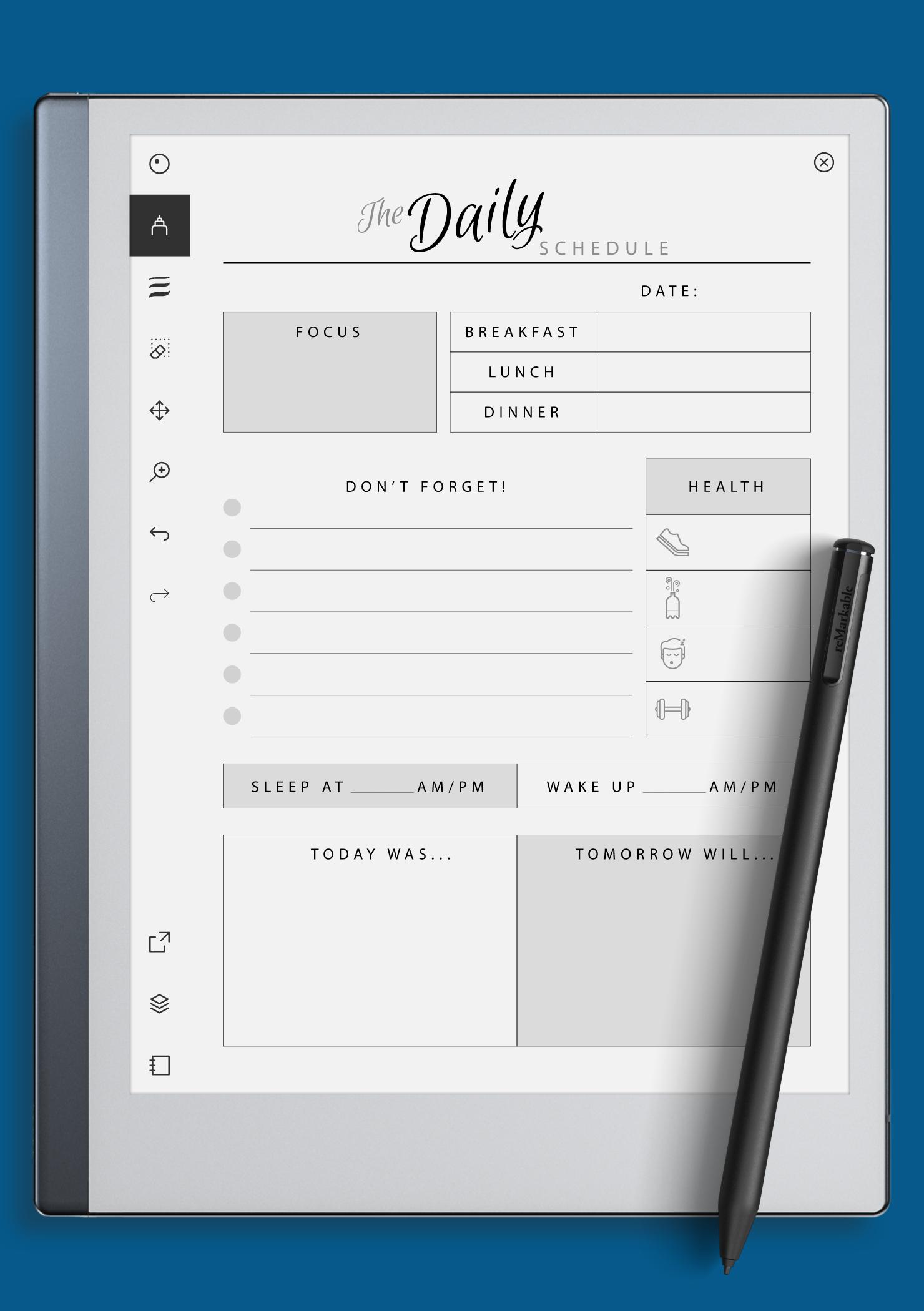 Download Printable The Daily Schedule with Health section PDF