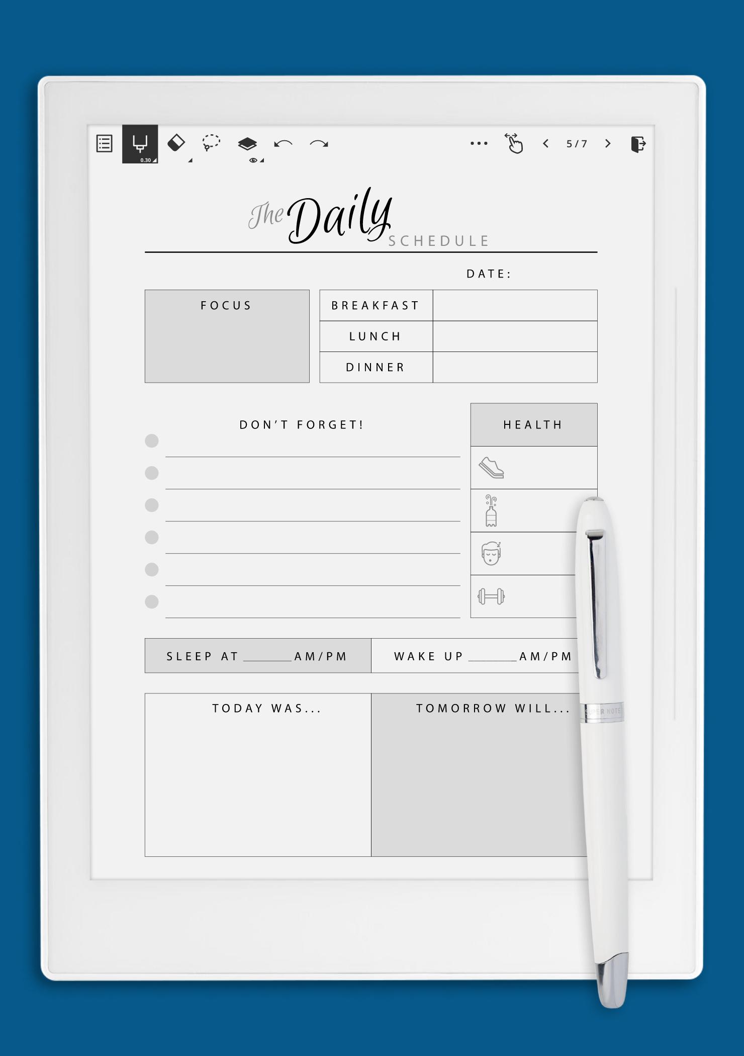 Download Printable The Daily Schedule with Health section PDF