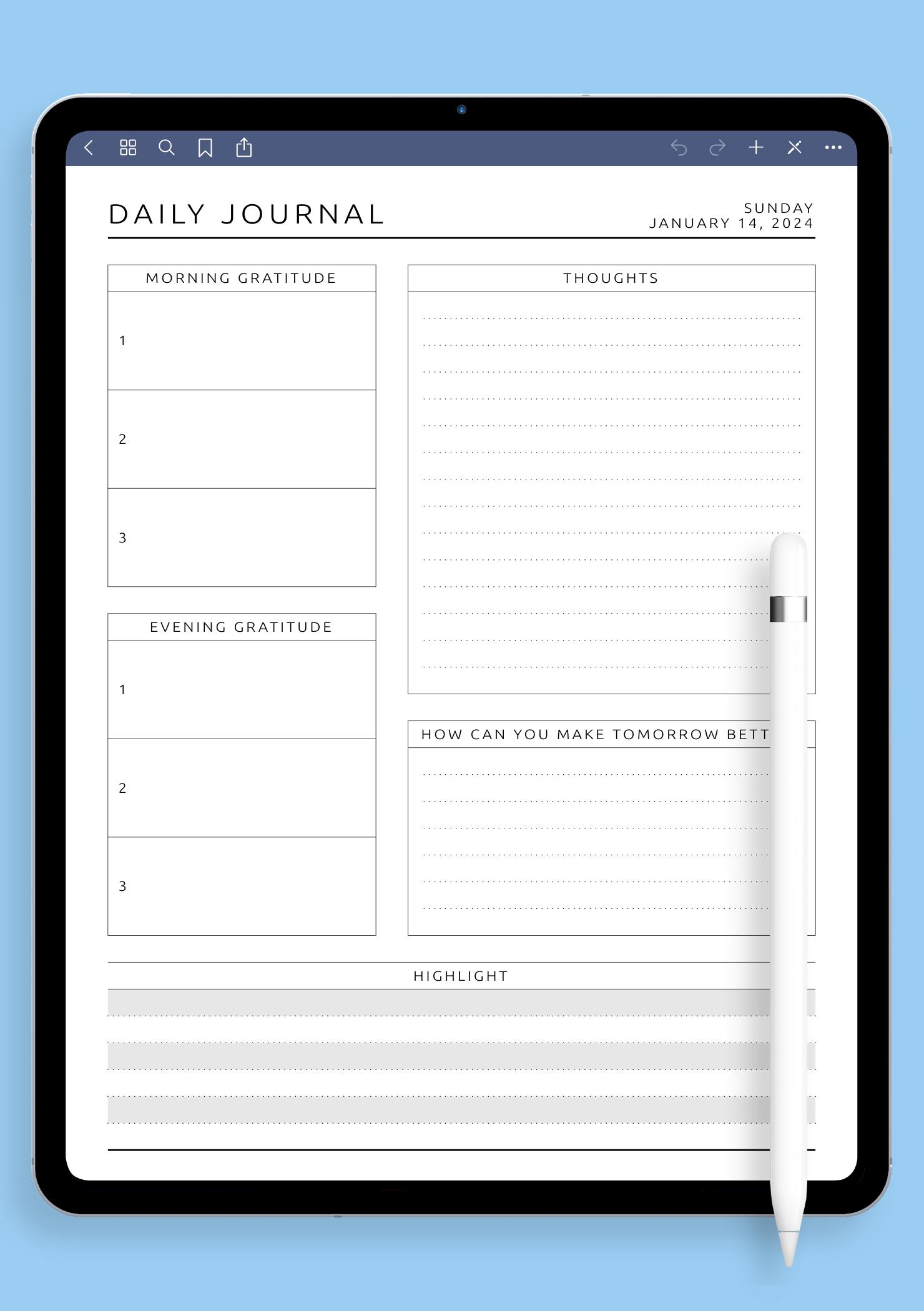 Download Printable Daily Wellness Journal Template PDF