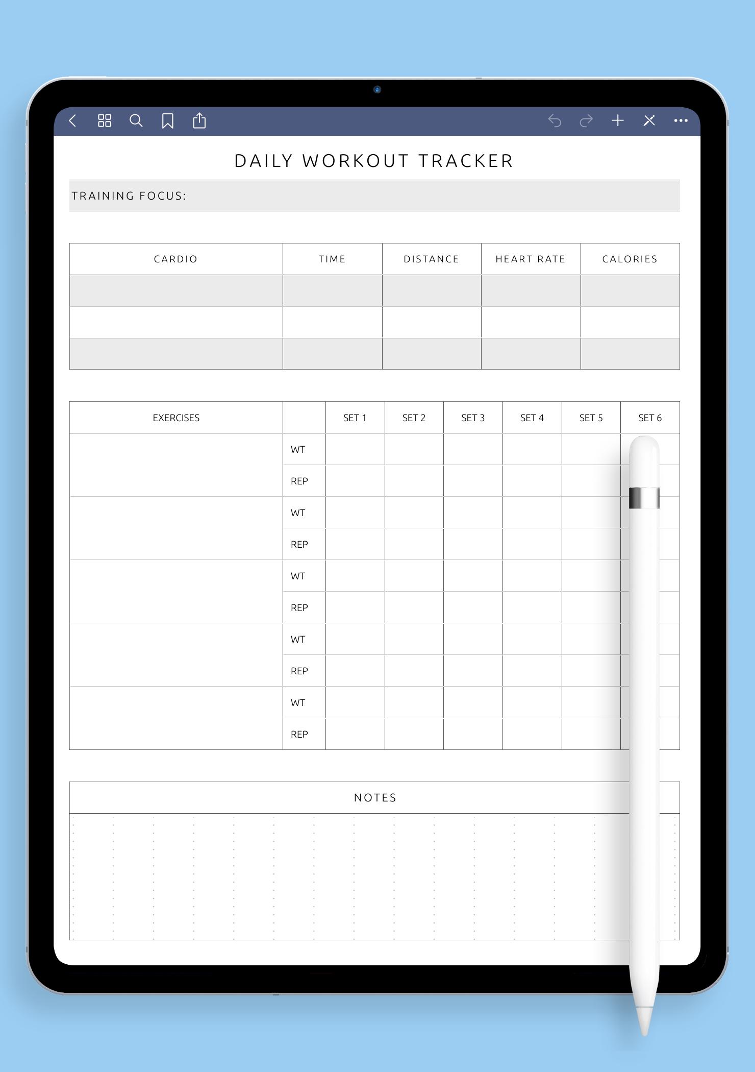 Download Printable Daily Workout Tracker Template PDF