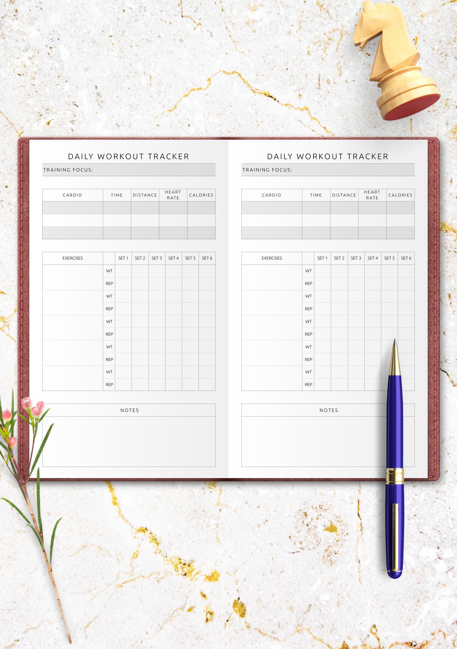 Download Printable Daily Workout Tracker Template PDF