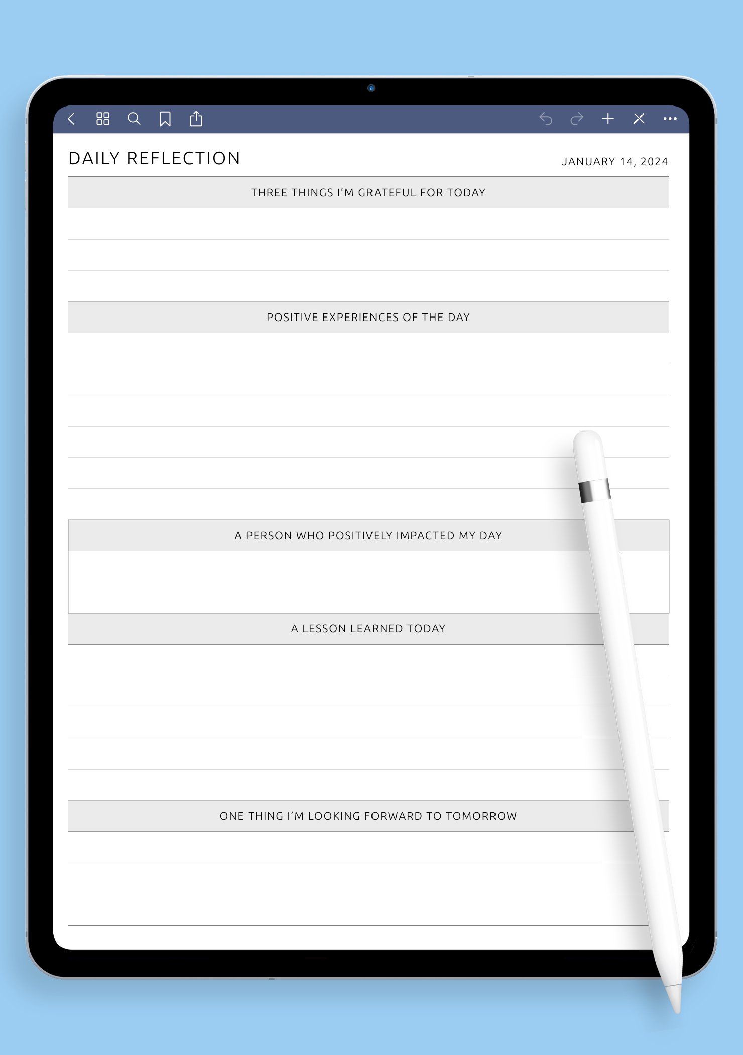 Daily Reflection Template – Printable & Digital PDF for iPad, Android ...