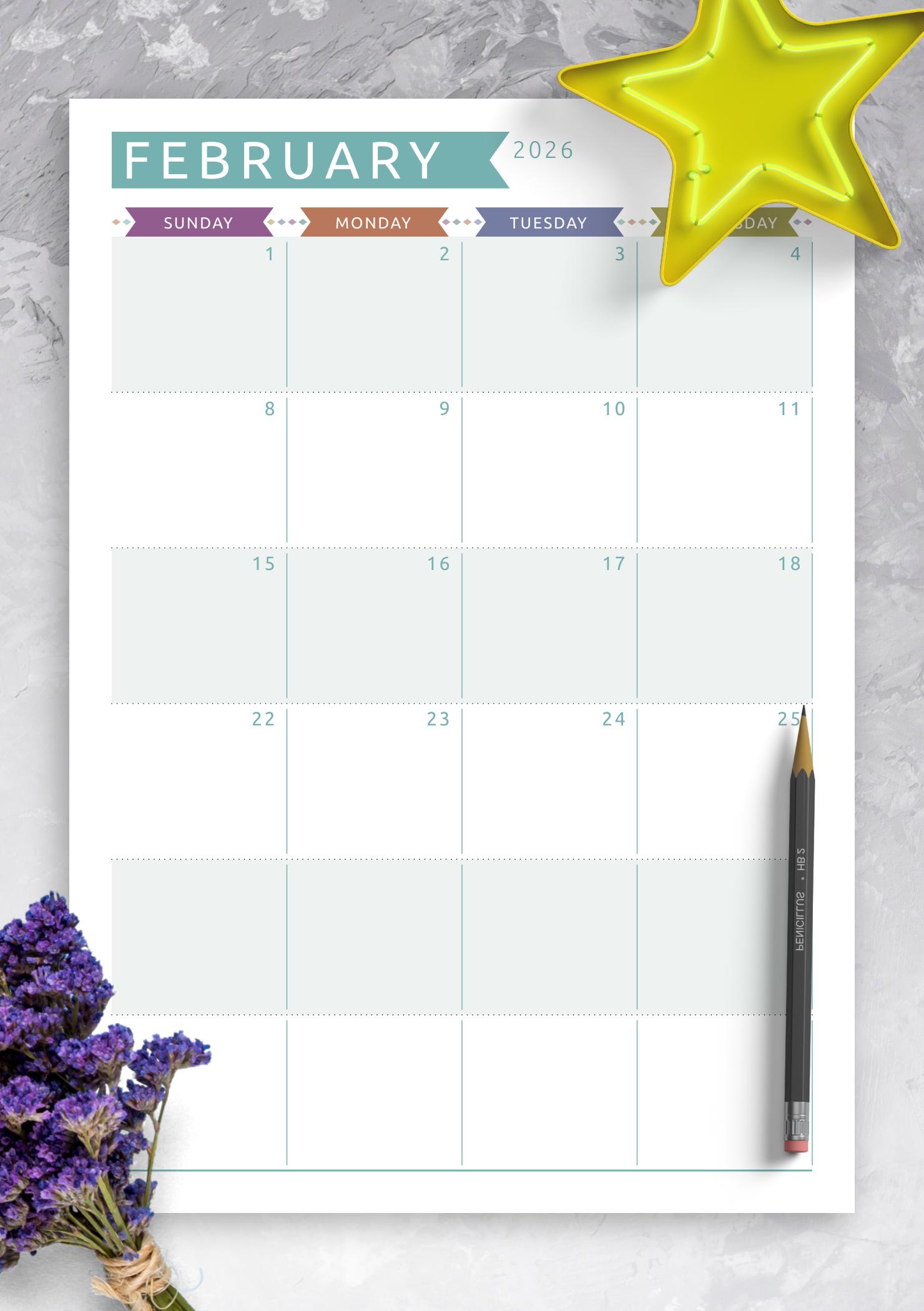 Download Printable Dated Monthly Calendar - Casual Style PDF