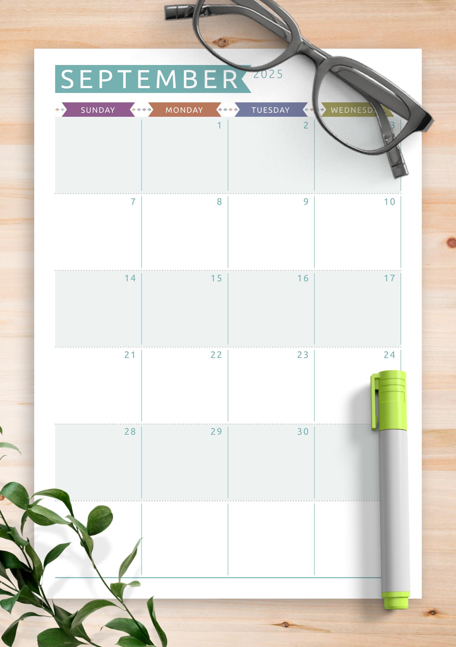 Download Printable Dated Monthly Calendar - Casual Style PDF