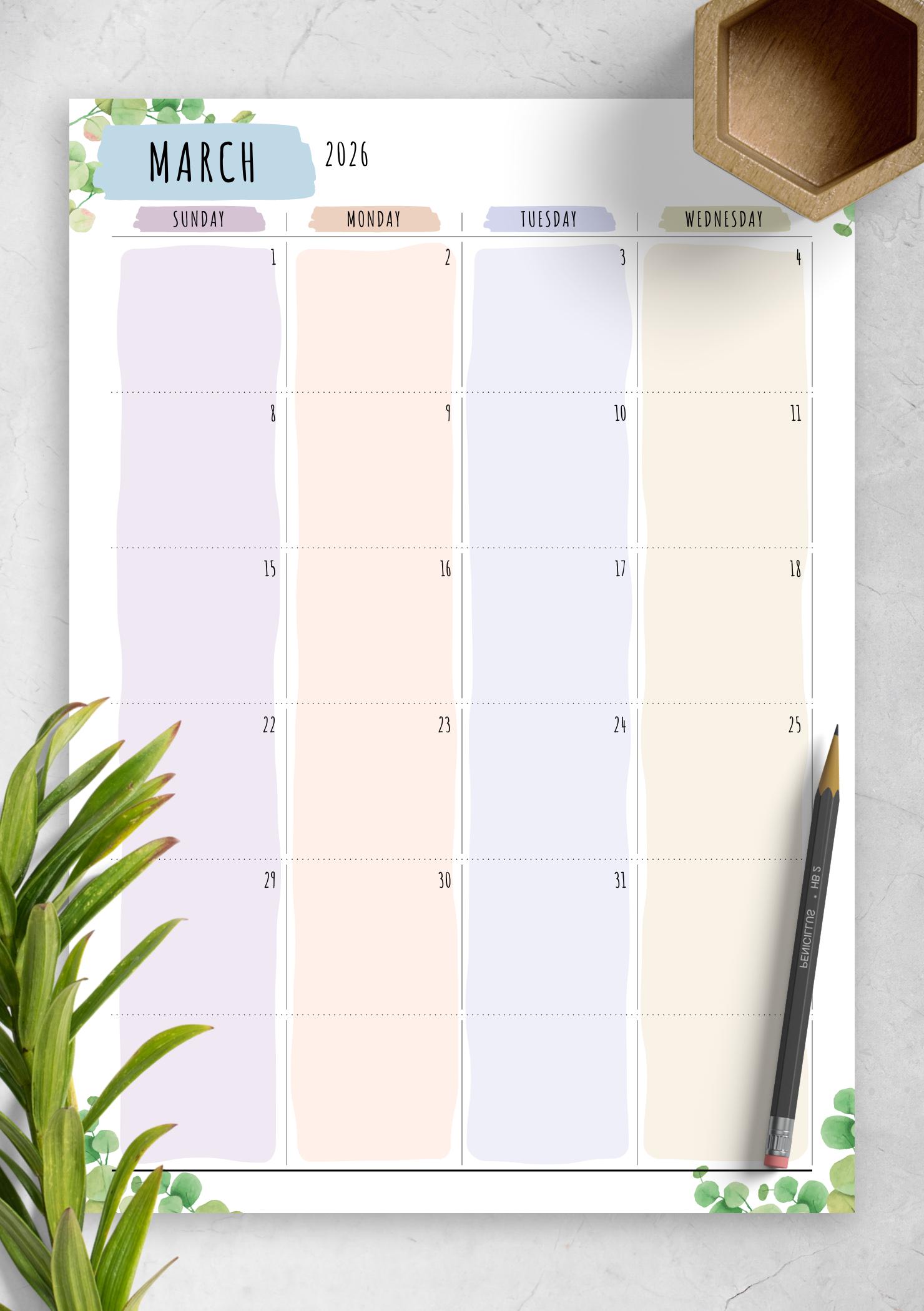 Download Printable Dated Monthly Calendar - Floral Style PDF