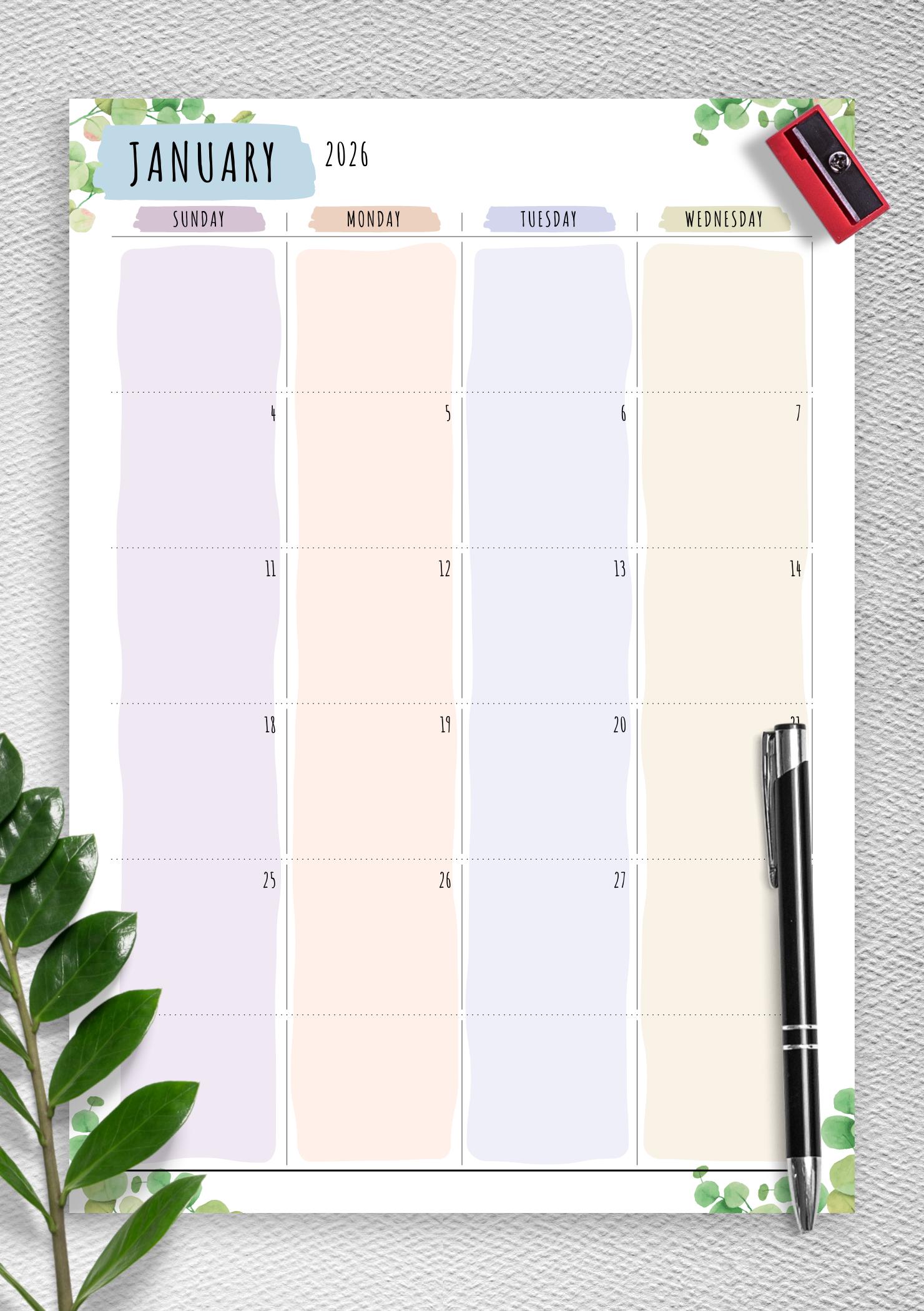 Download Printable Dated Monthly Calendar - Floral Style PDF