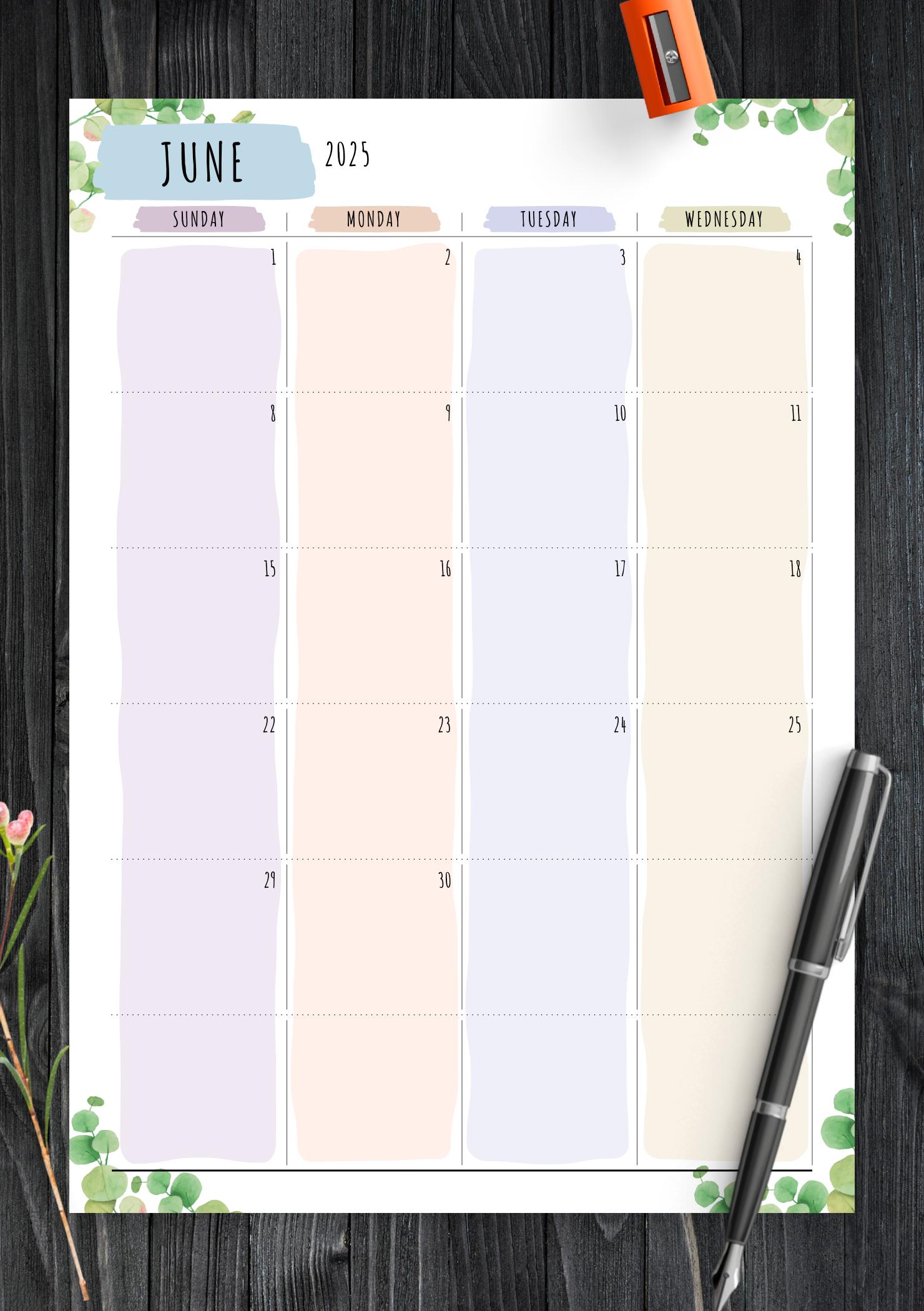 Download Printable Dated Monthly Calendar - Floral Style PDF