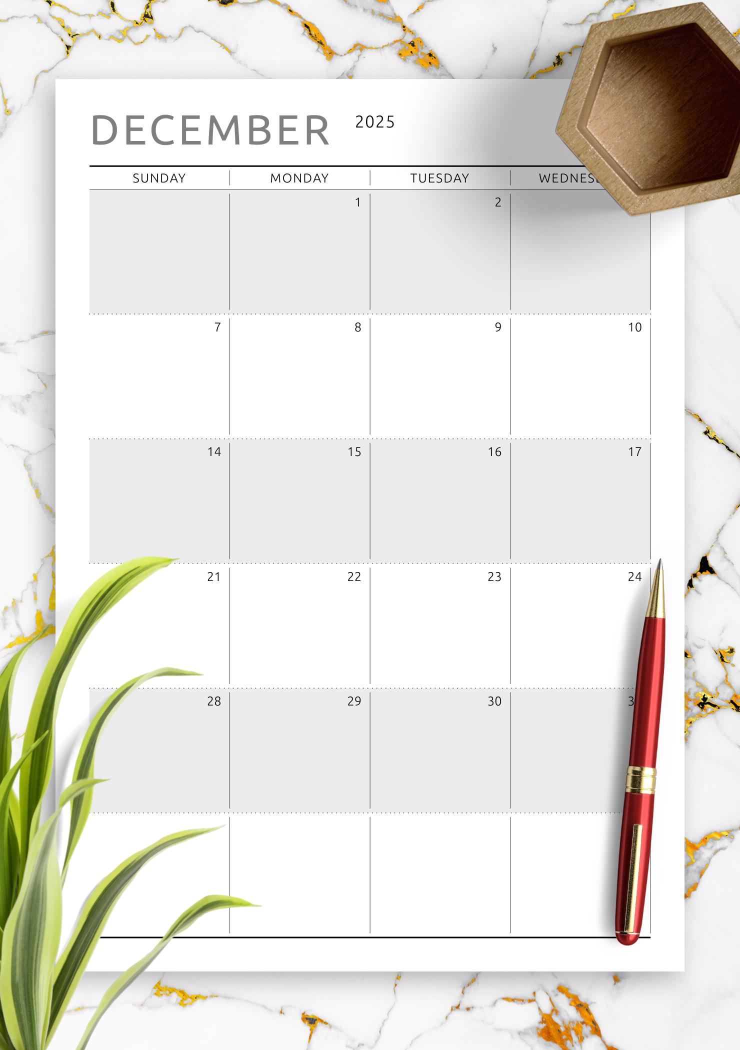Download Printable Dated Monthly Calendar - Original Style PDF