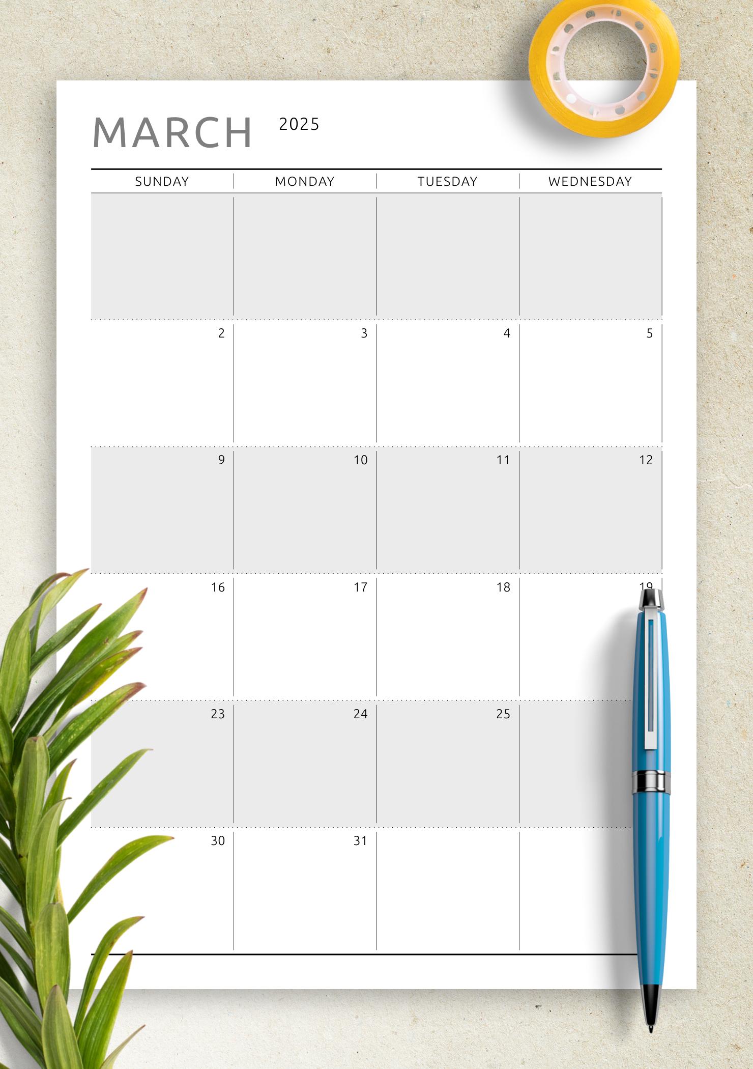 Download Printable Dated Monthly Calendar - Original Style PDF
