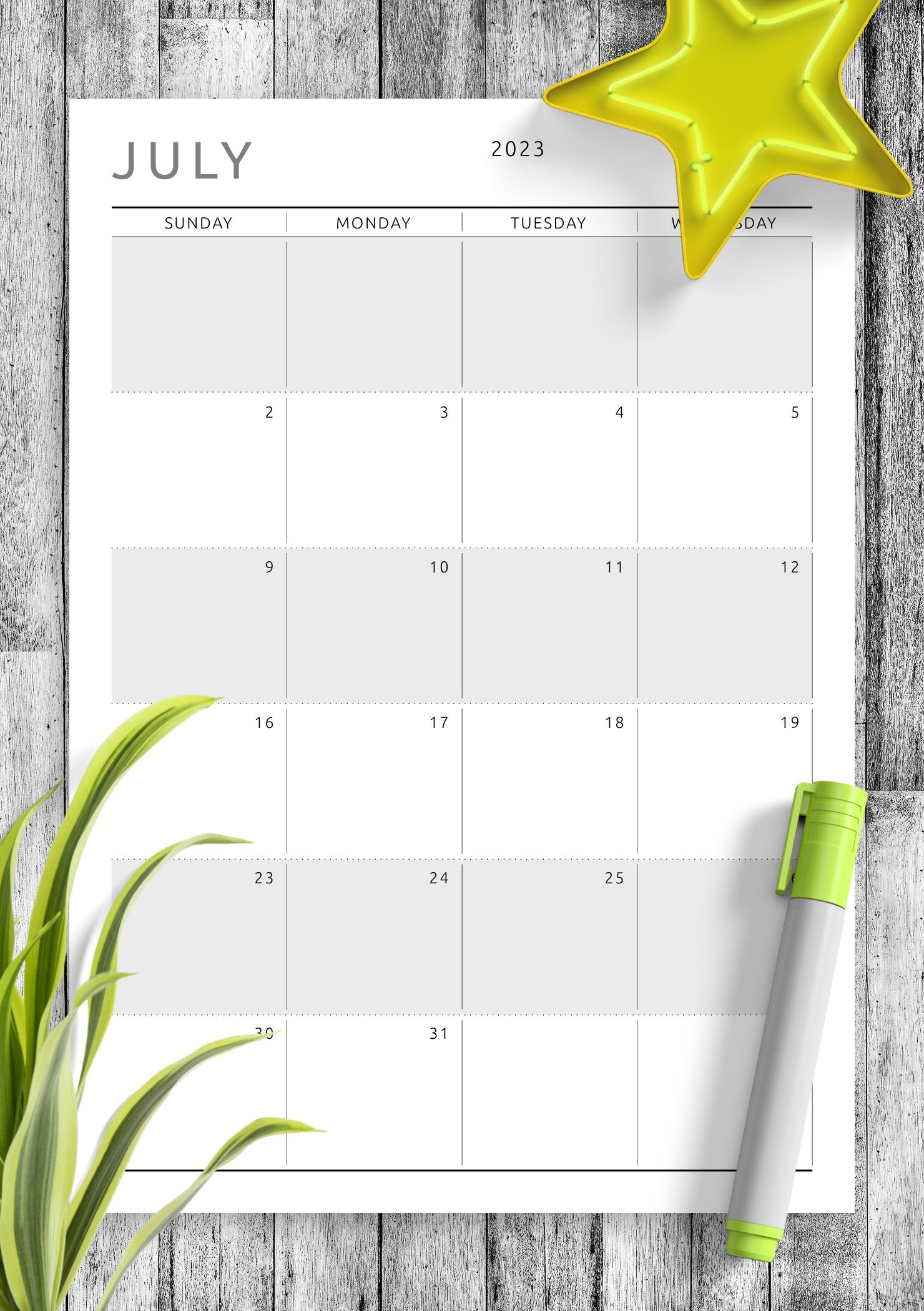 Download Printable Dated Monthly Calendar - Original Style PDF