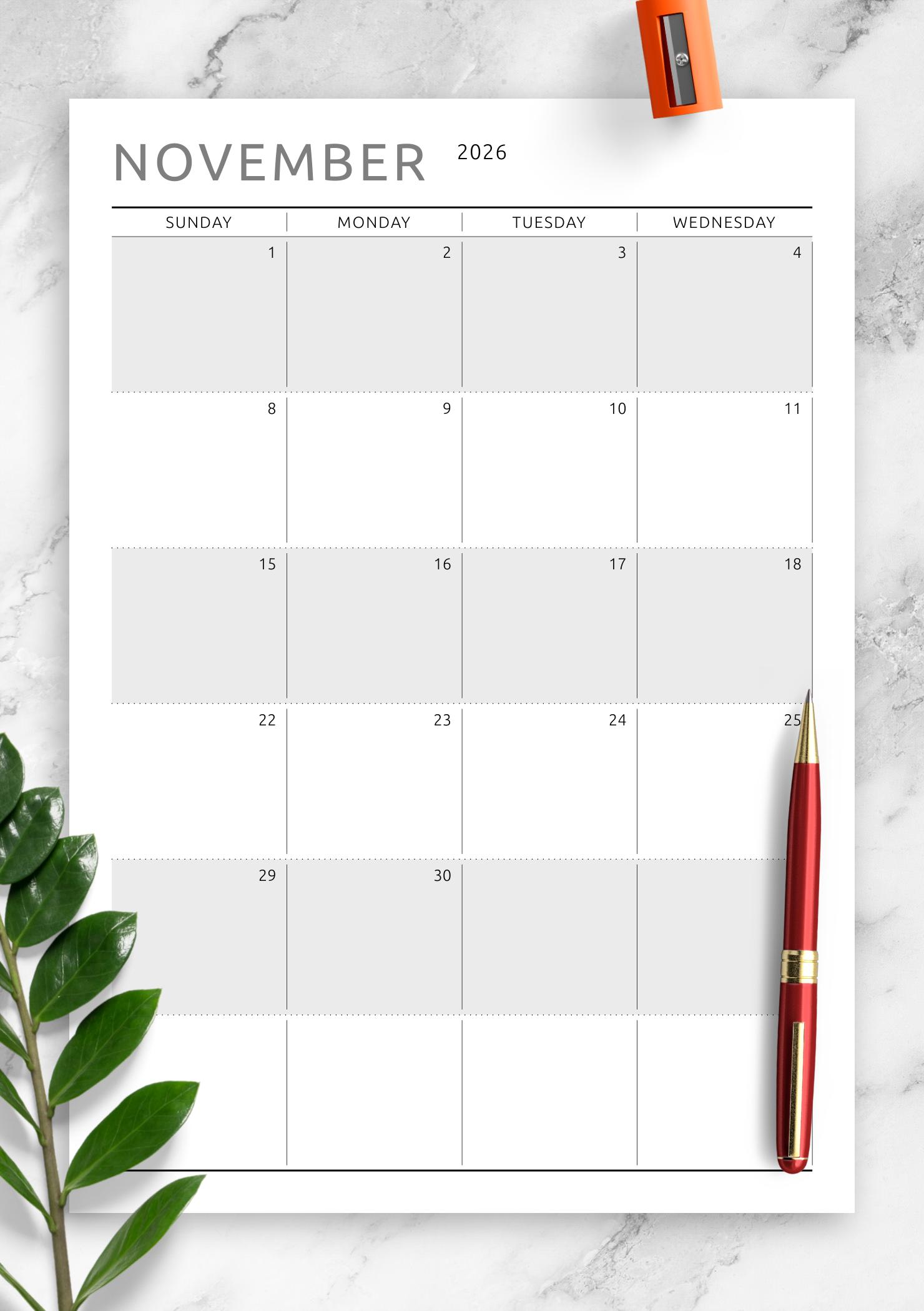 Download Printable Dated Monthly Calendar - Original Style PDF