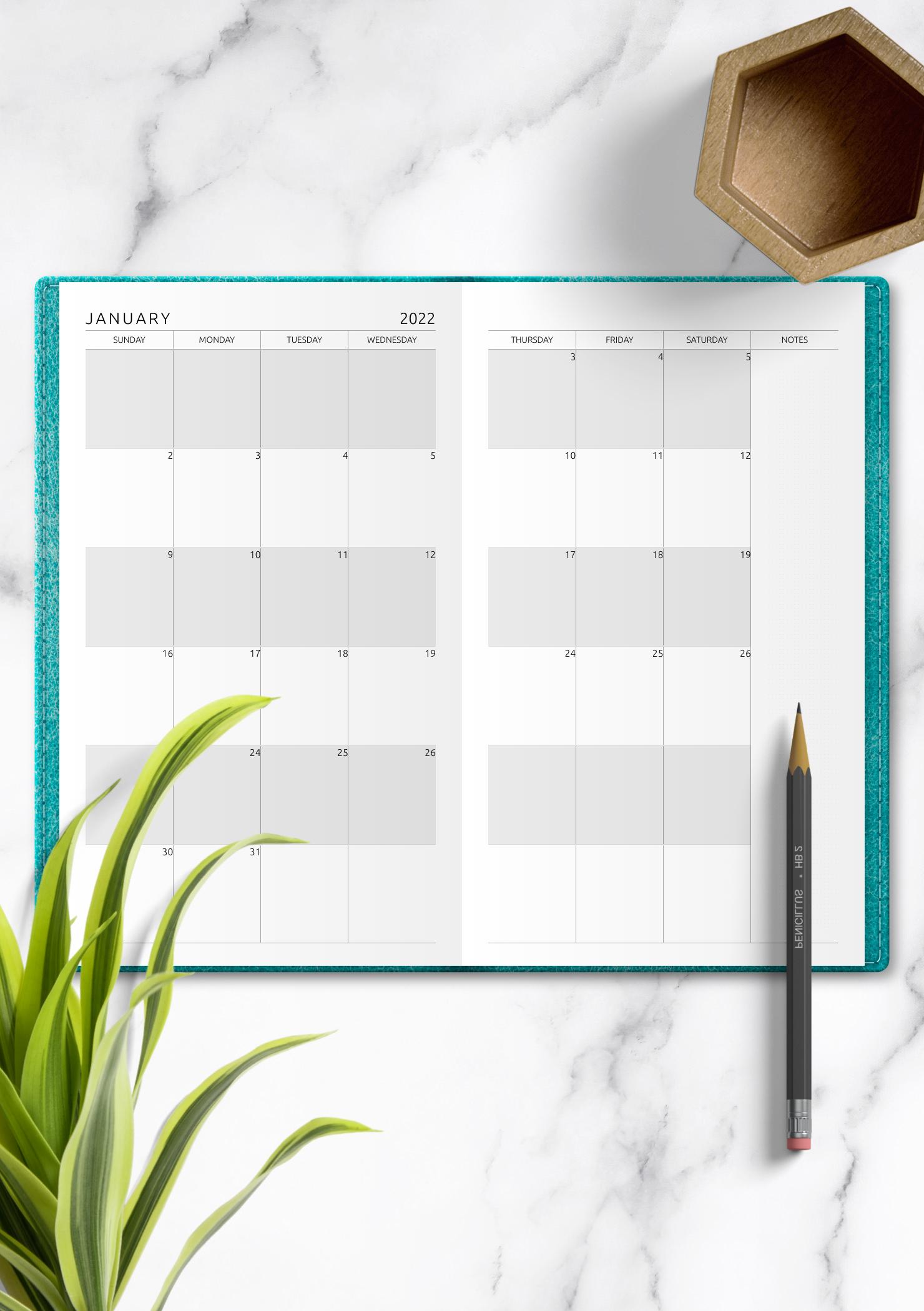 Download Printable Dated Monthly Calendar - Original Style PDF
