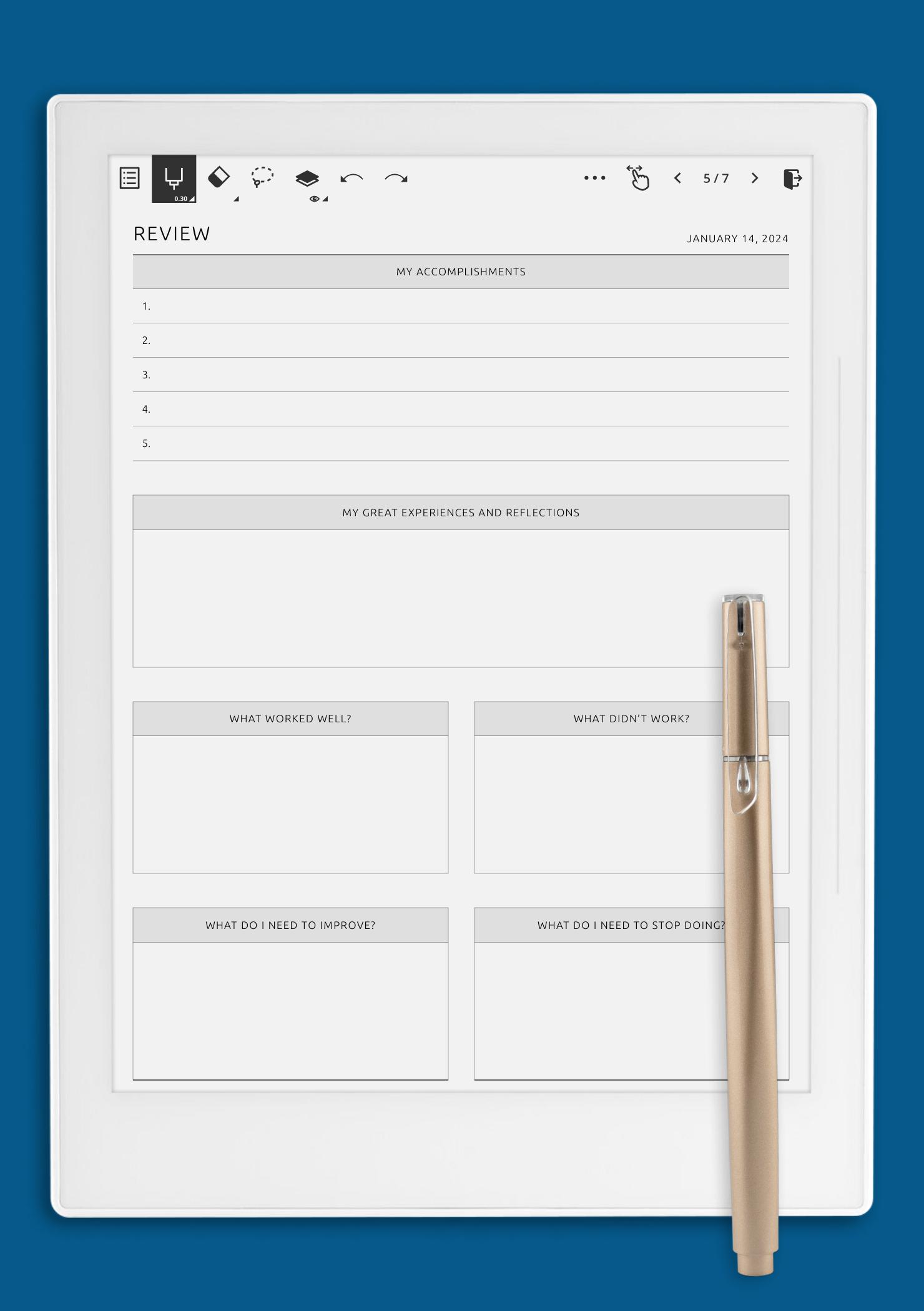 Printable and Digital Dated Review Template - Download PDF for ...