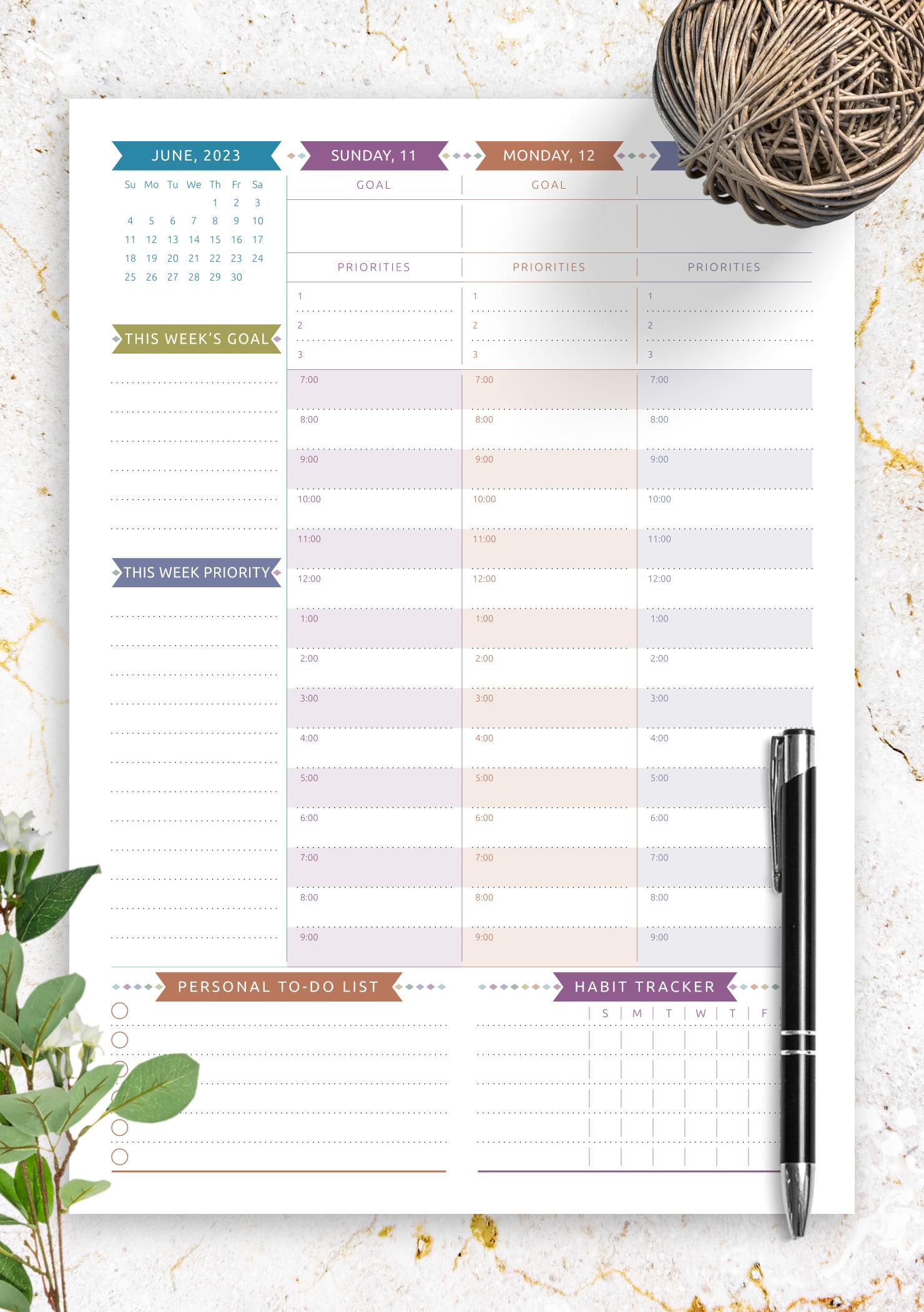 Download Printable Dated Weekly Planner - Casual Style PDF