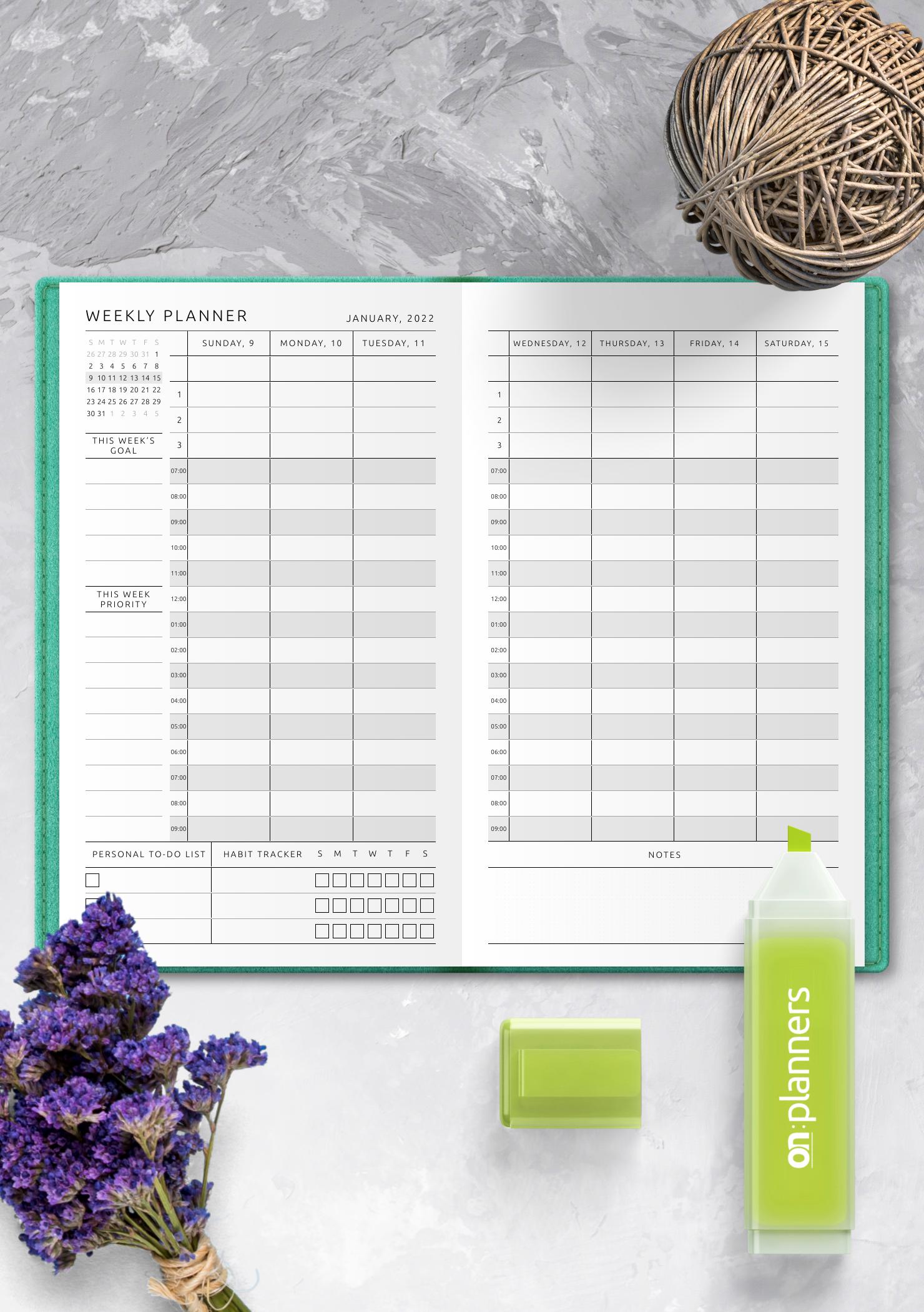 Download Printable Dated Weekly Planner - Original Style PDF