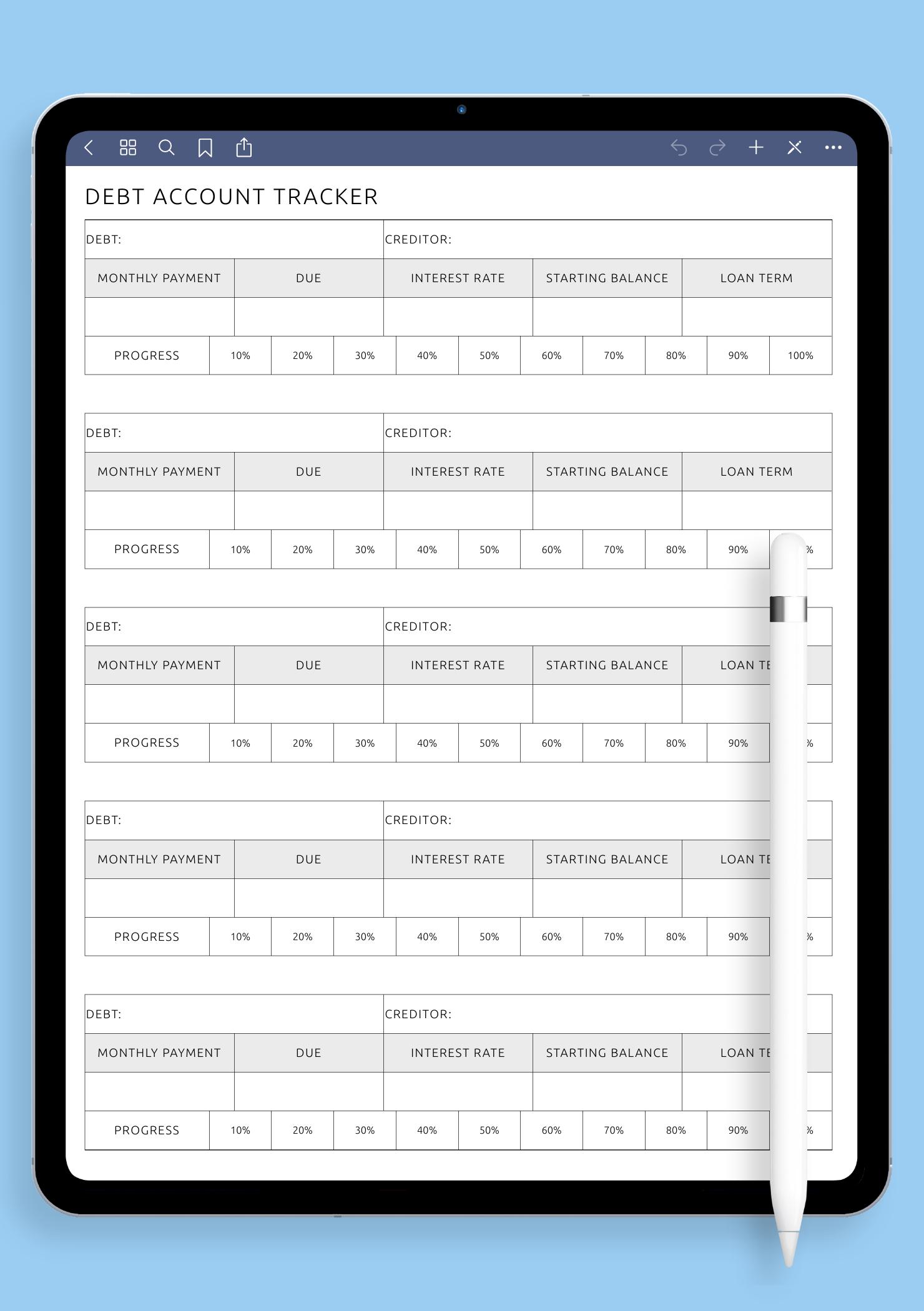 Printable and Digital Debt Account Tracker - Download PDF for ...
