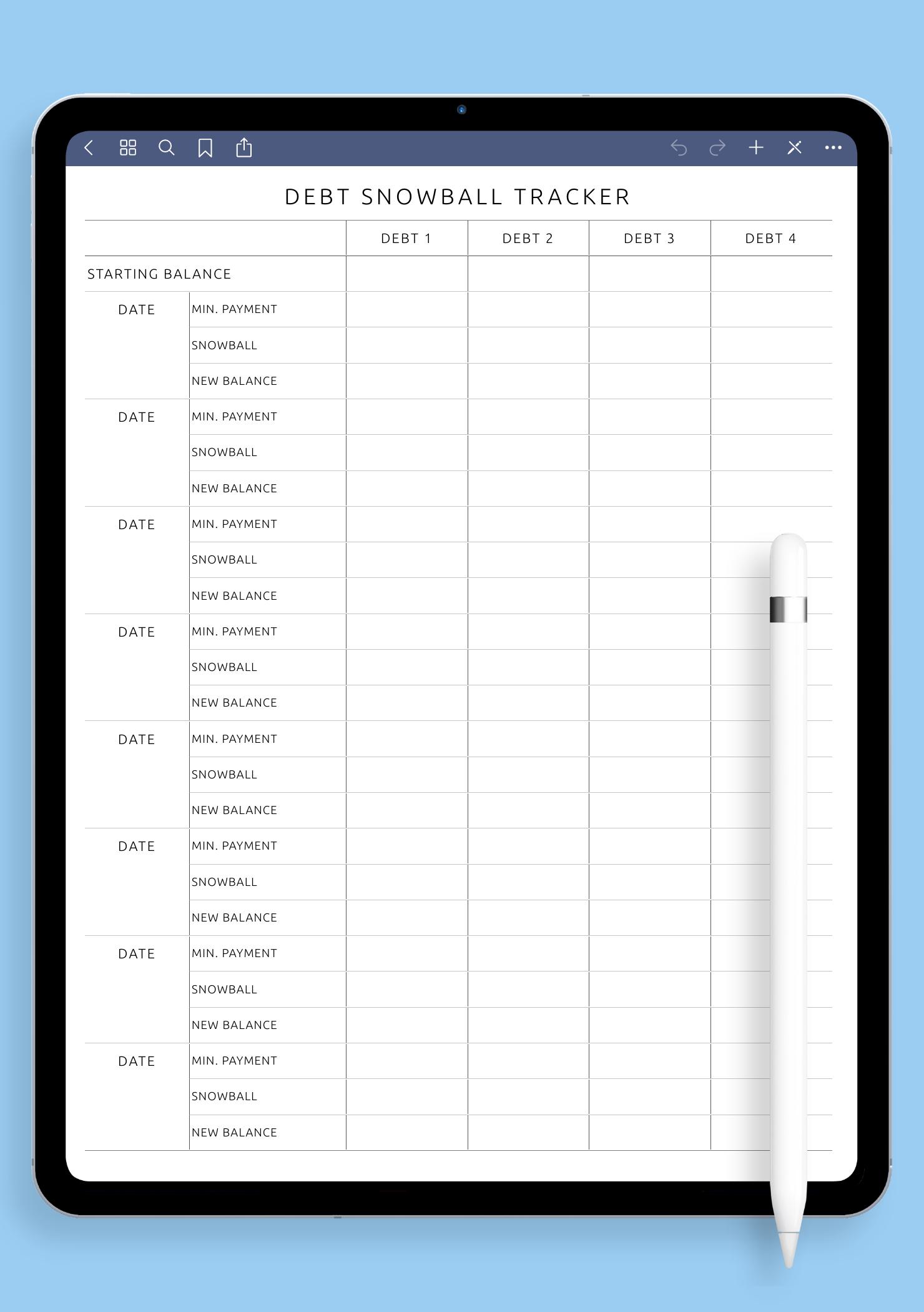 Download Printable Debt Snowball Tracker Template PDF
