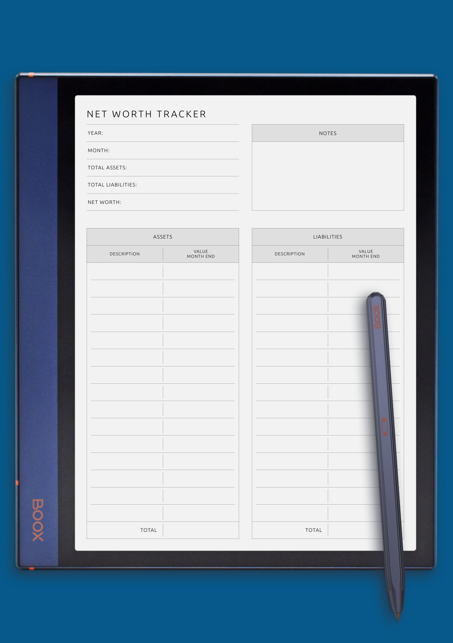 Download Printable Detailed Net Worth Tracker Template PDF