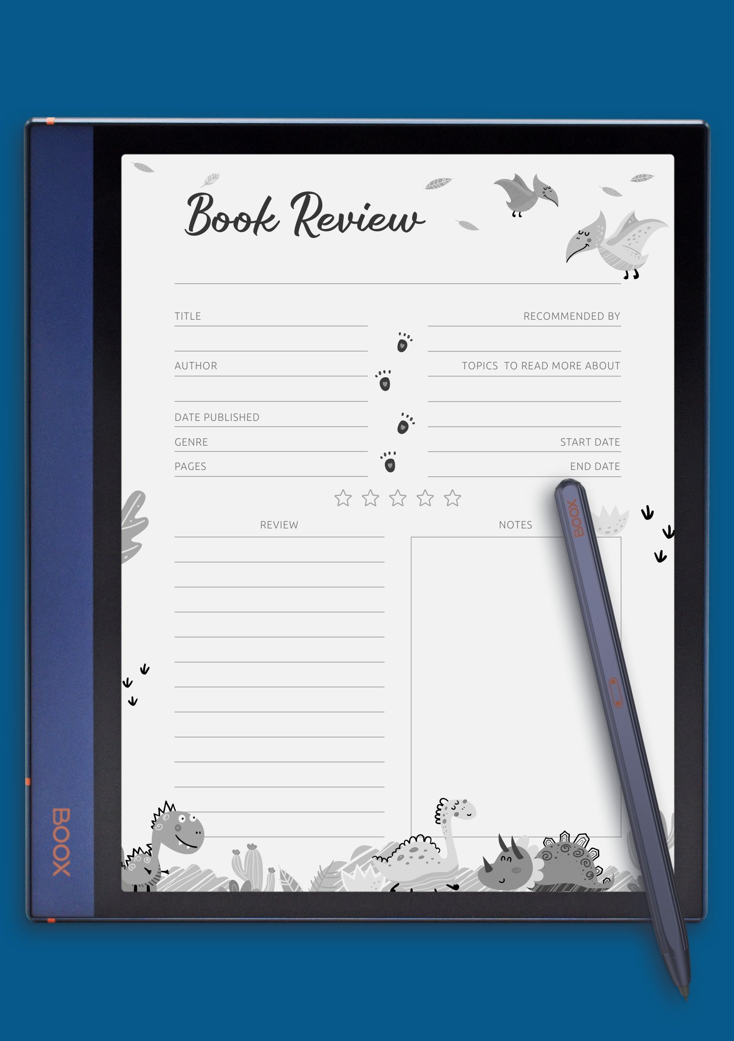 Download Printable Dinosaurs Book Review Template For Kids PDF