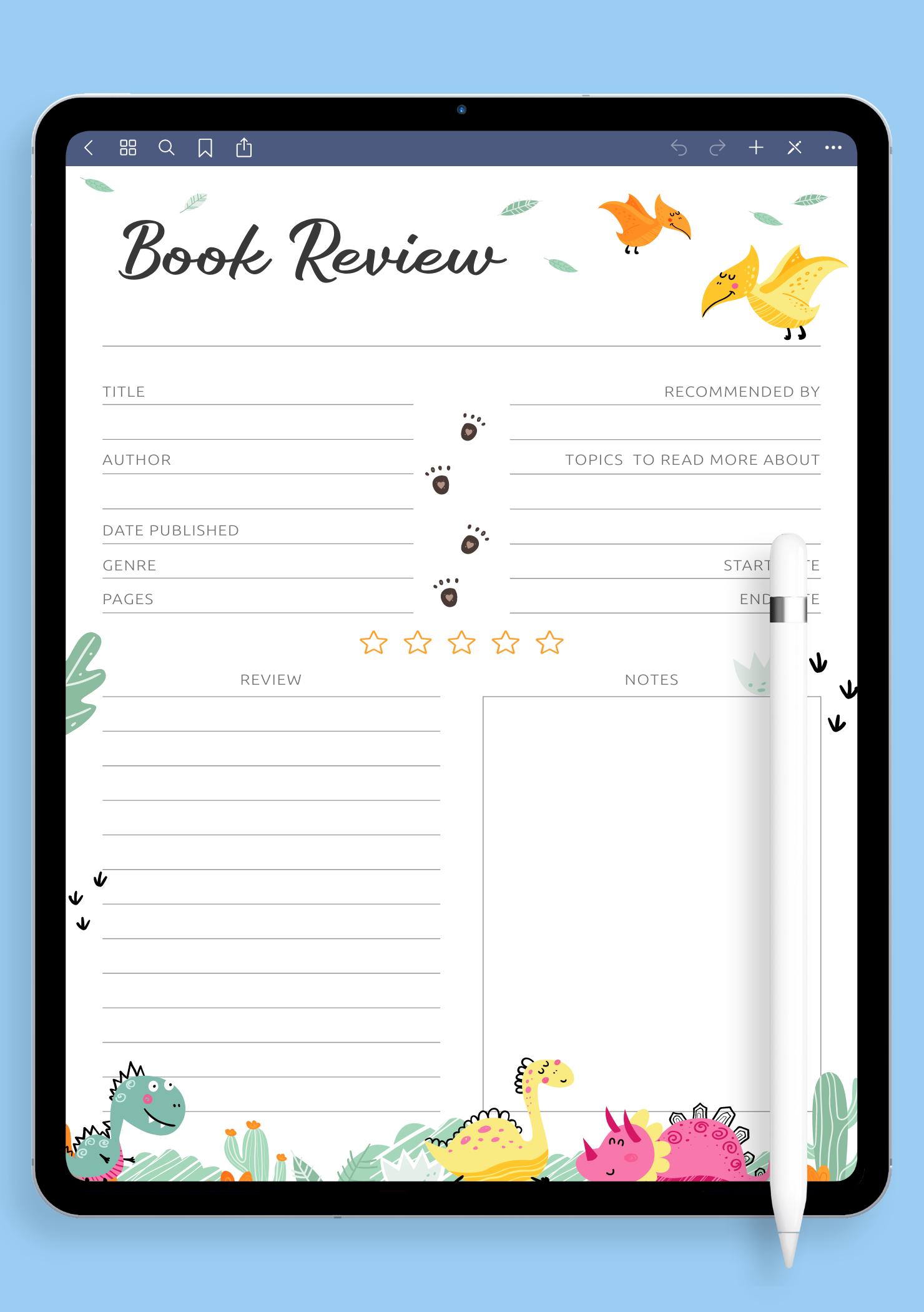 Download Printable Dinosaurs Book Review Template For Kids PDF