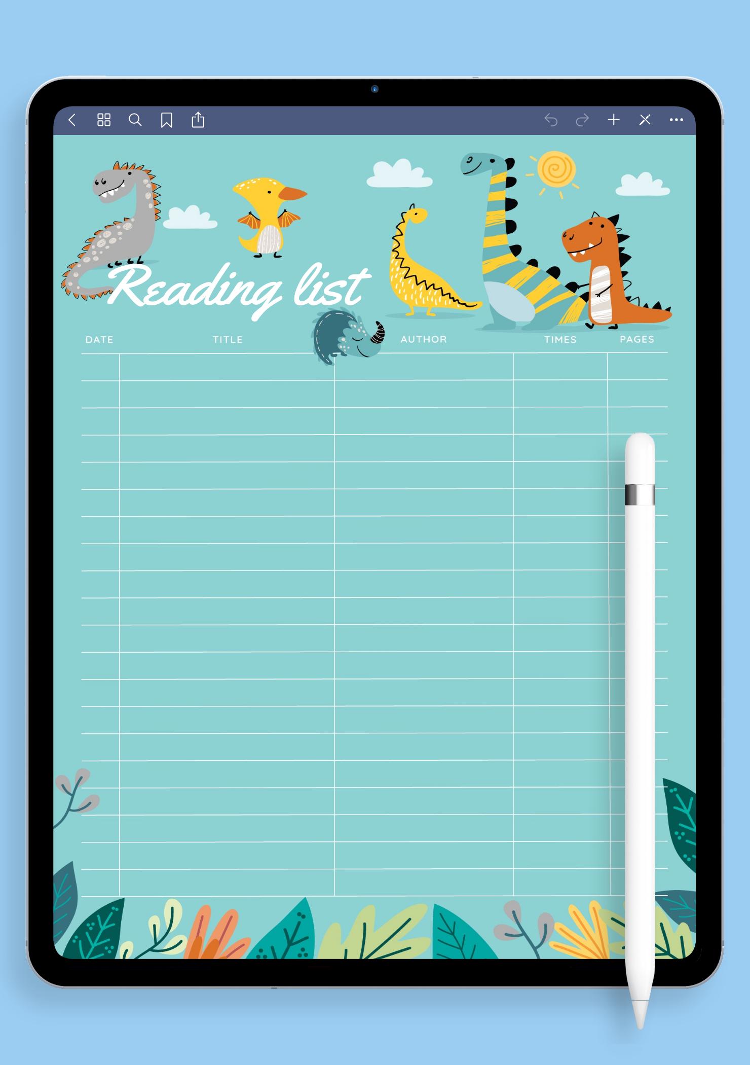 Download Printable Dinosaurs Reading List Template For Kids PDF