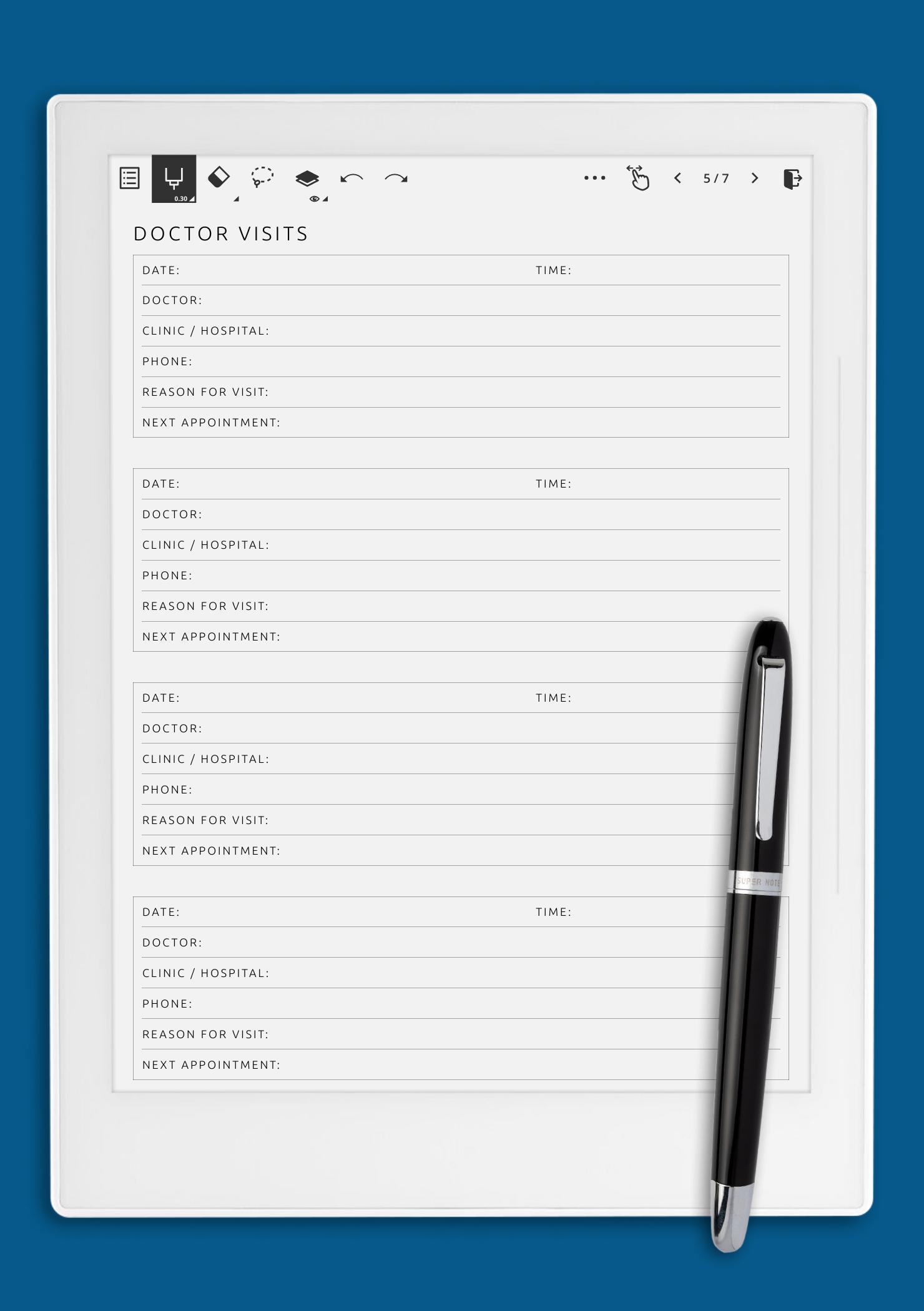 Download Printable Doctor Visits Template PDF