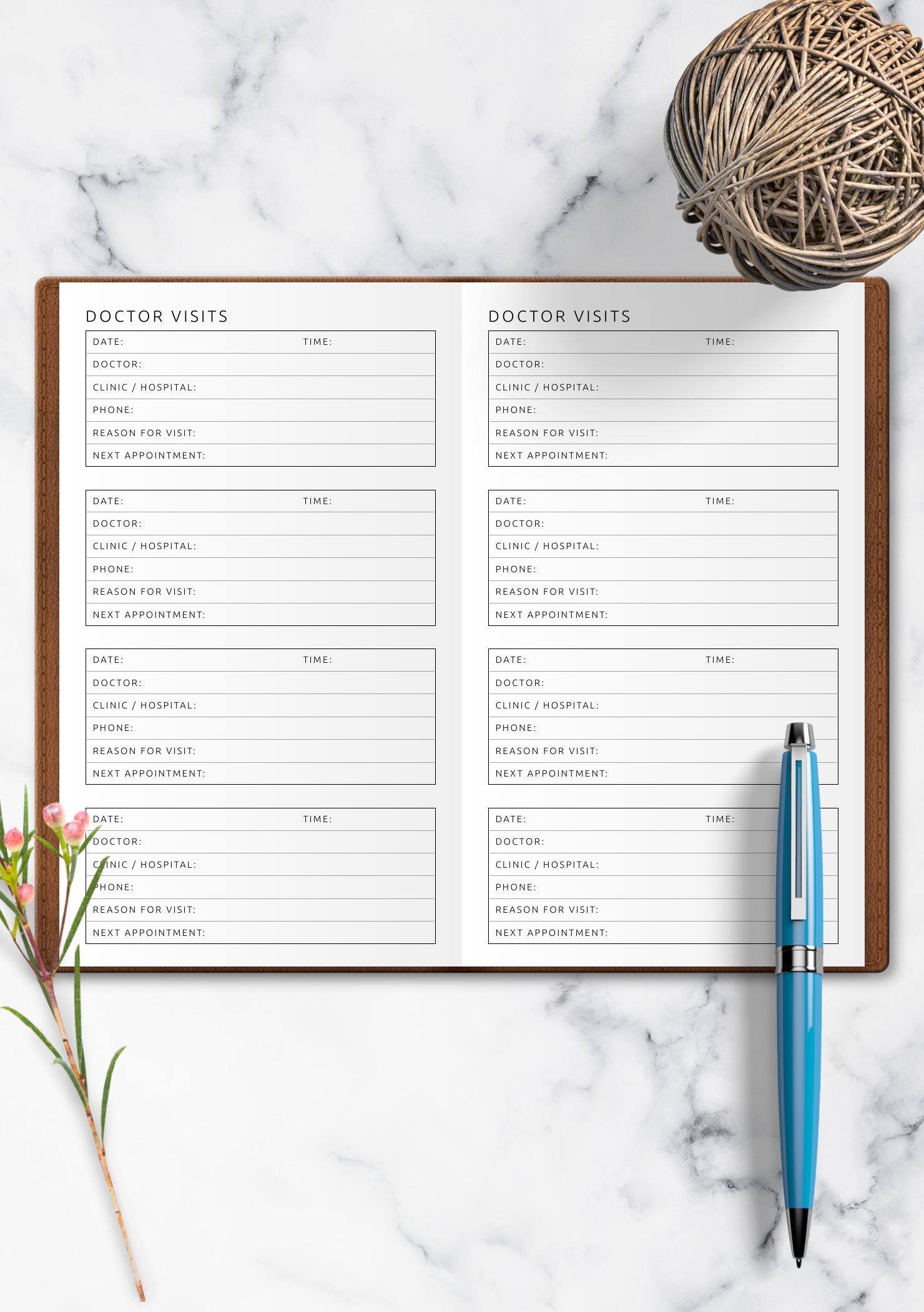 Download Printable Doctor Visits Template PDF