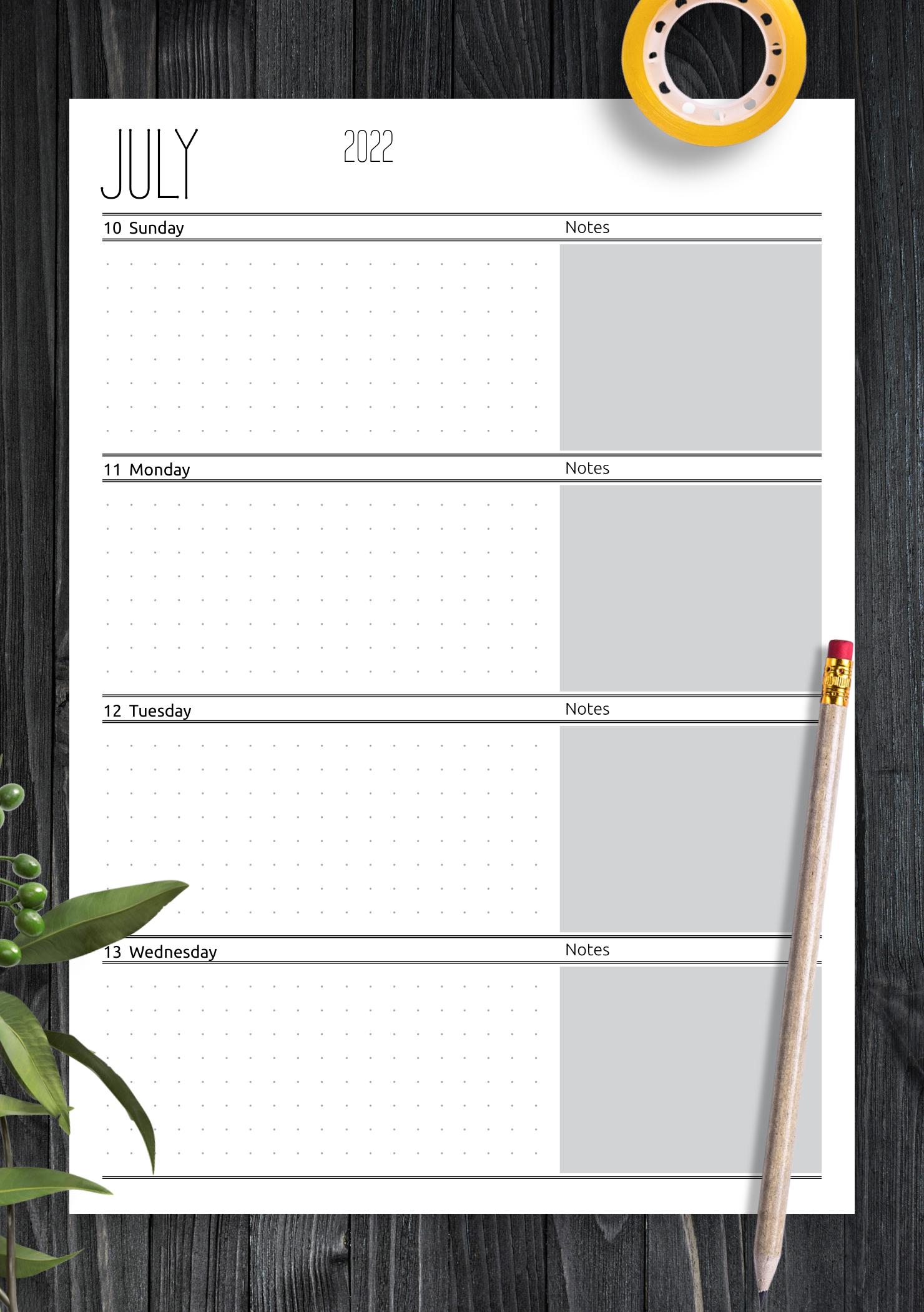 Download Printable Dotted weekly planner PDF