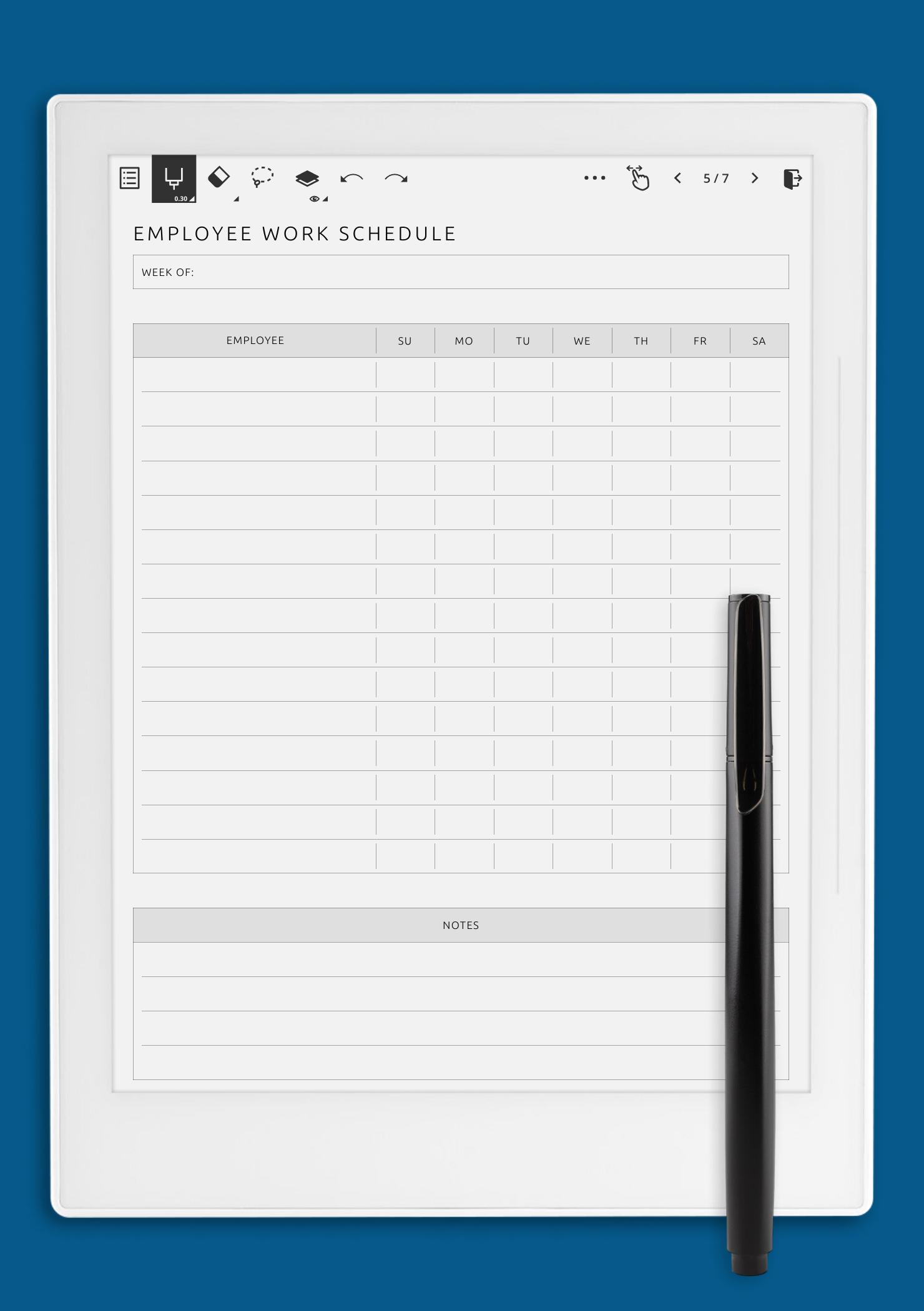 Download Printable Employee Work Schedule Template PDF