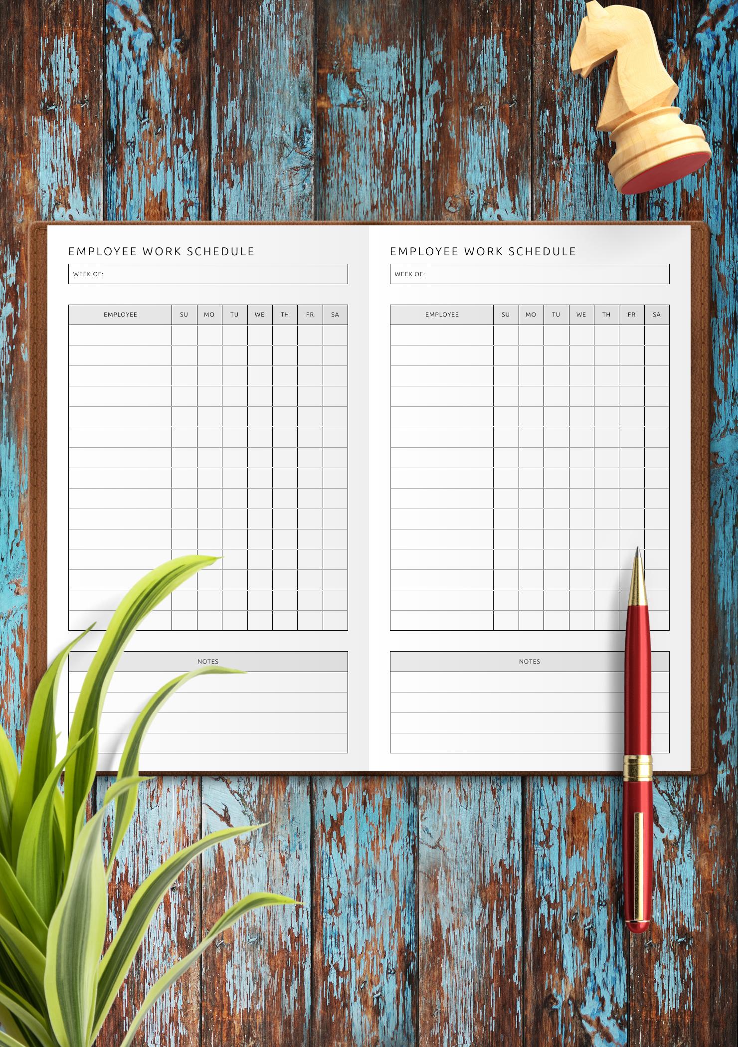 Download Printable Employee Work Schedule Template PDF