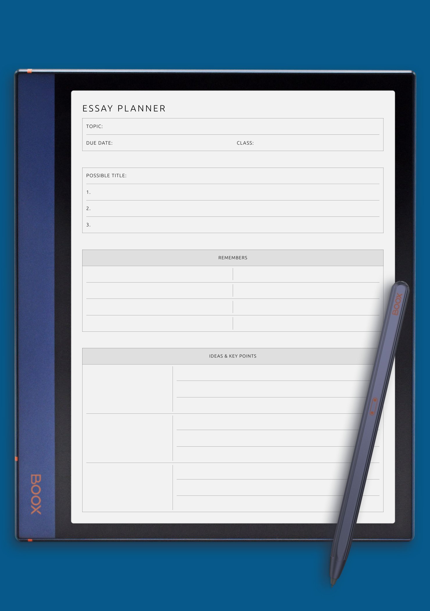 Download Printable Essay Planner Template PDF