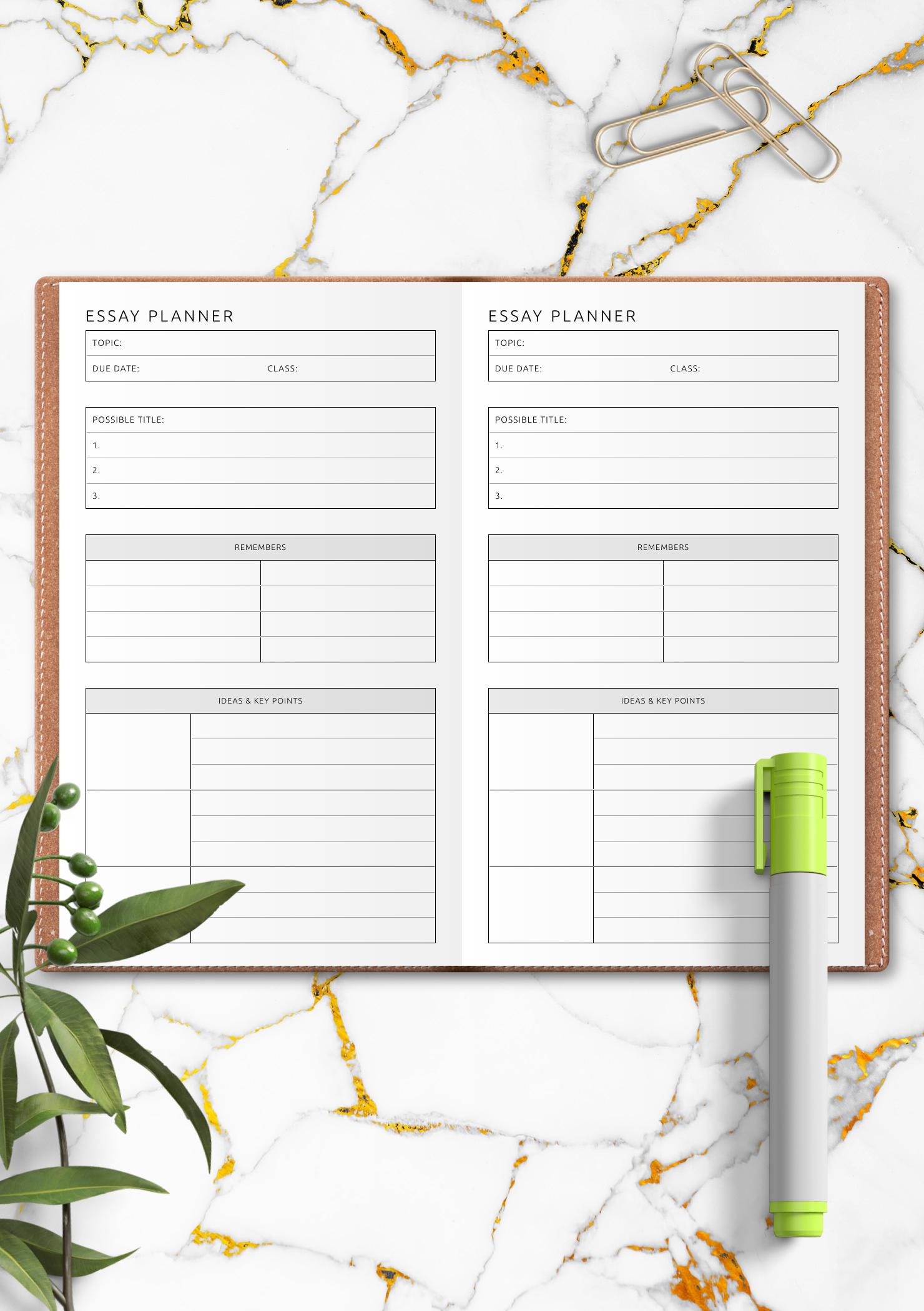 Download Printable Essay Planner Template PDF