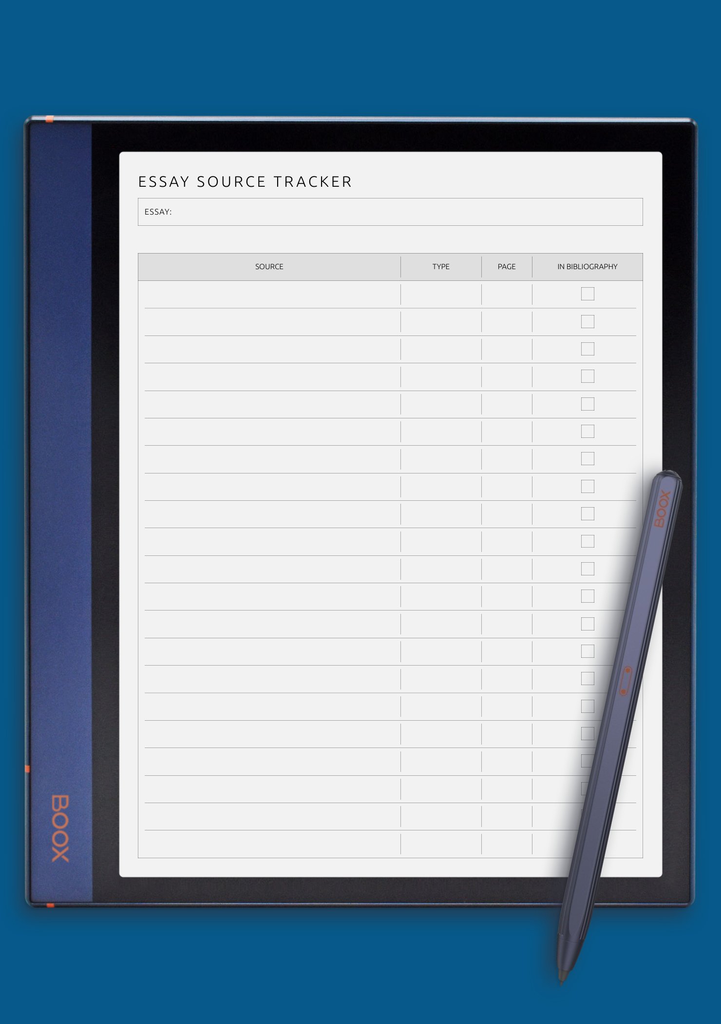 Download Printable Essay Source Tracker Template PDF