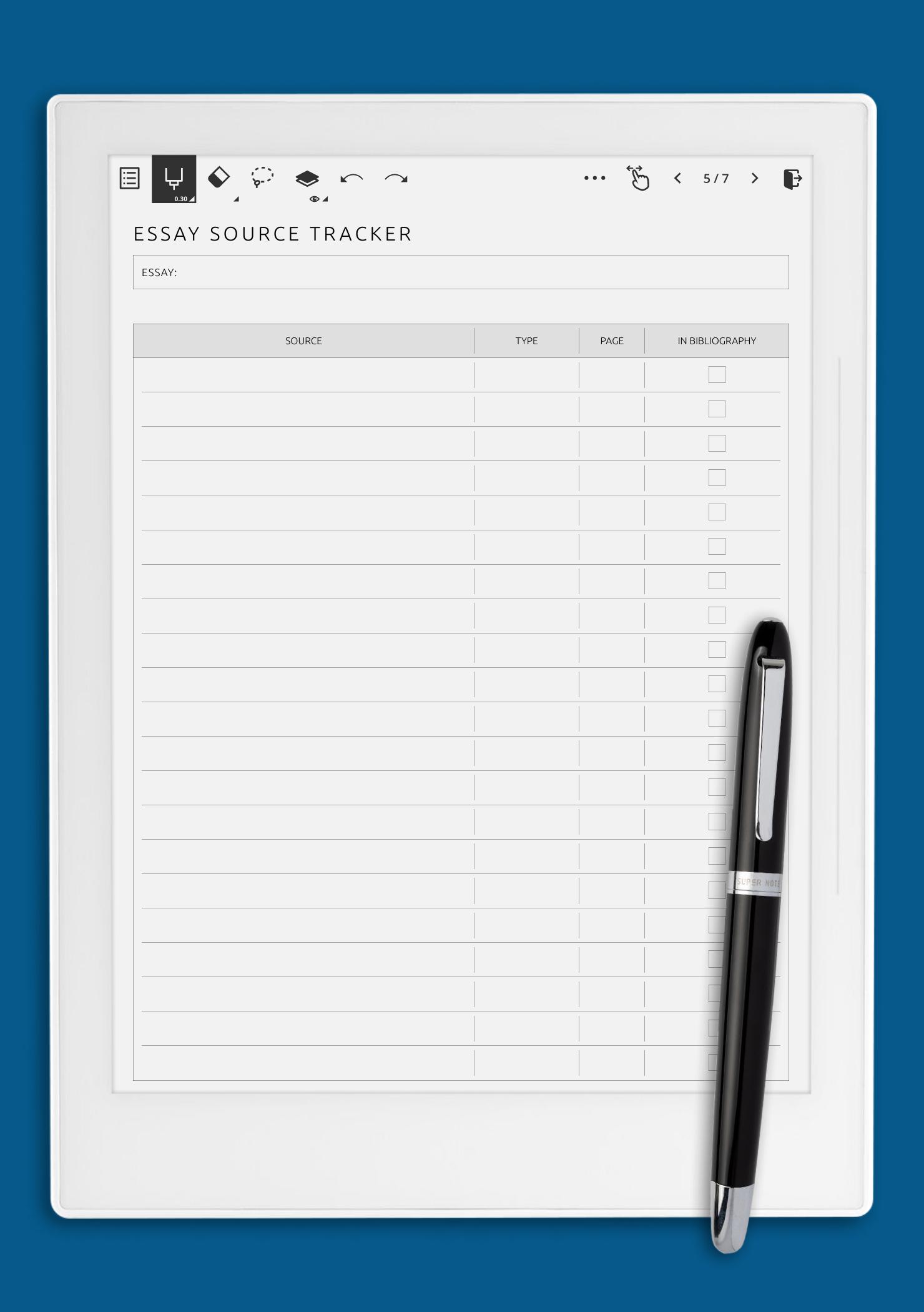 Download Printable Essay Source Tracker Template PDF
