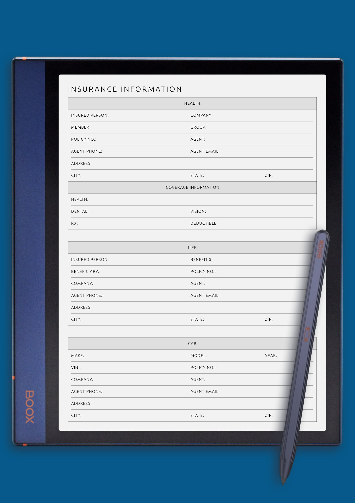 Download Printable Extended Insurance Information Template PDF