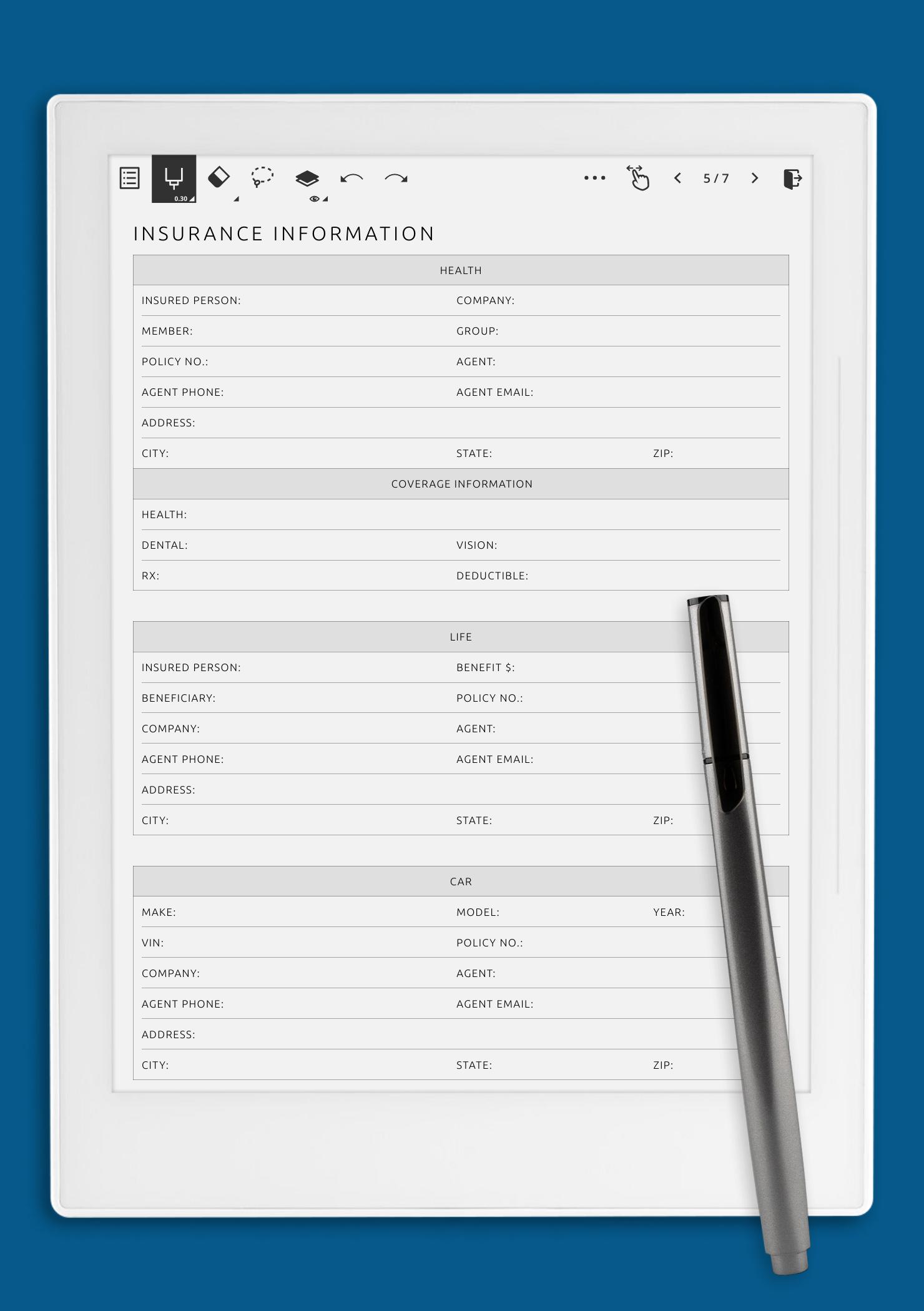 Download Printable Extended Insurance Information Template PDF