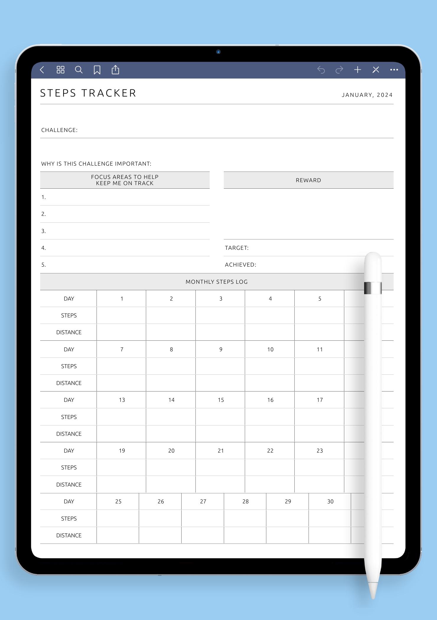Download Printable Extended Steps Tracker Template PDF