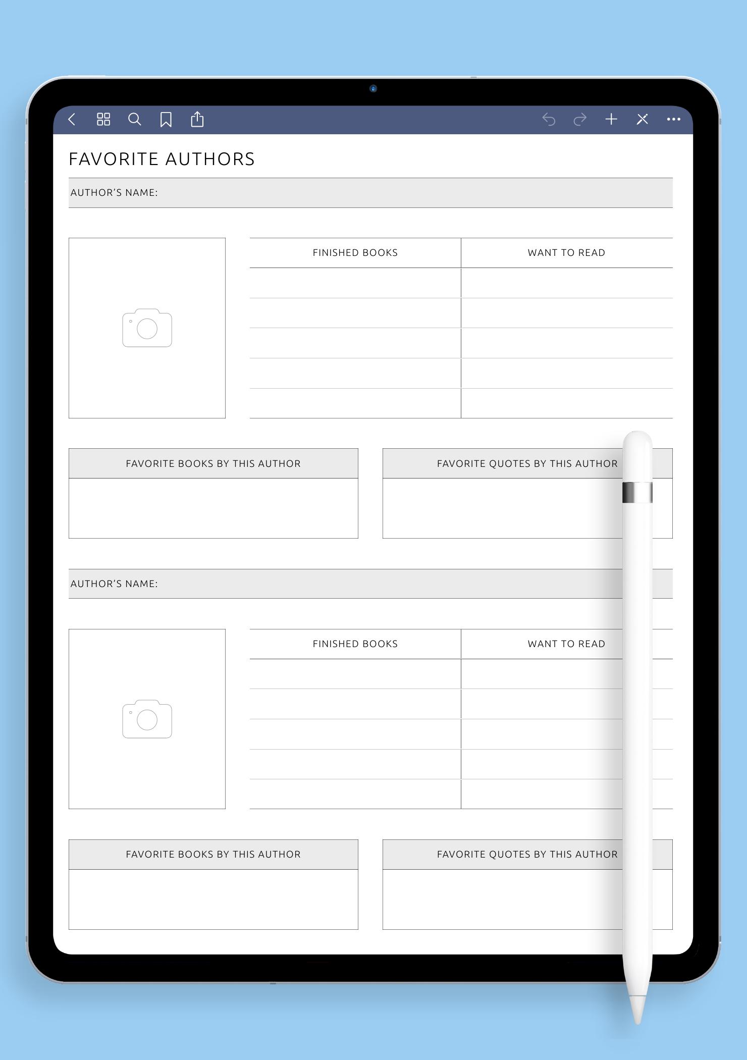 Download Printable Favorite Authors Template PDF